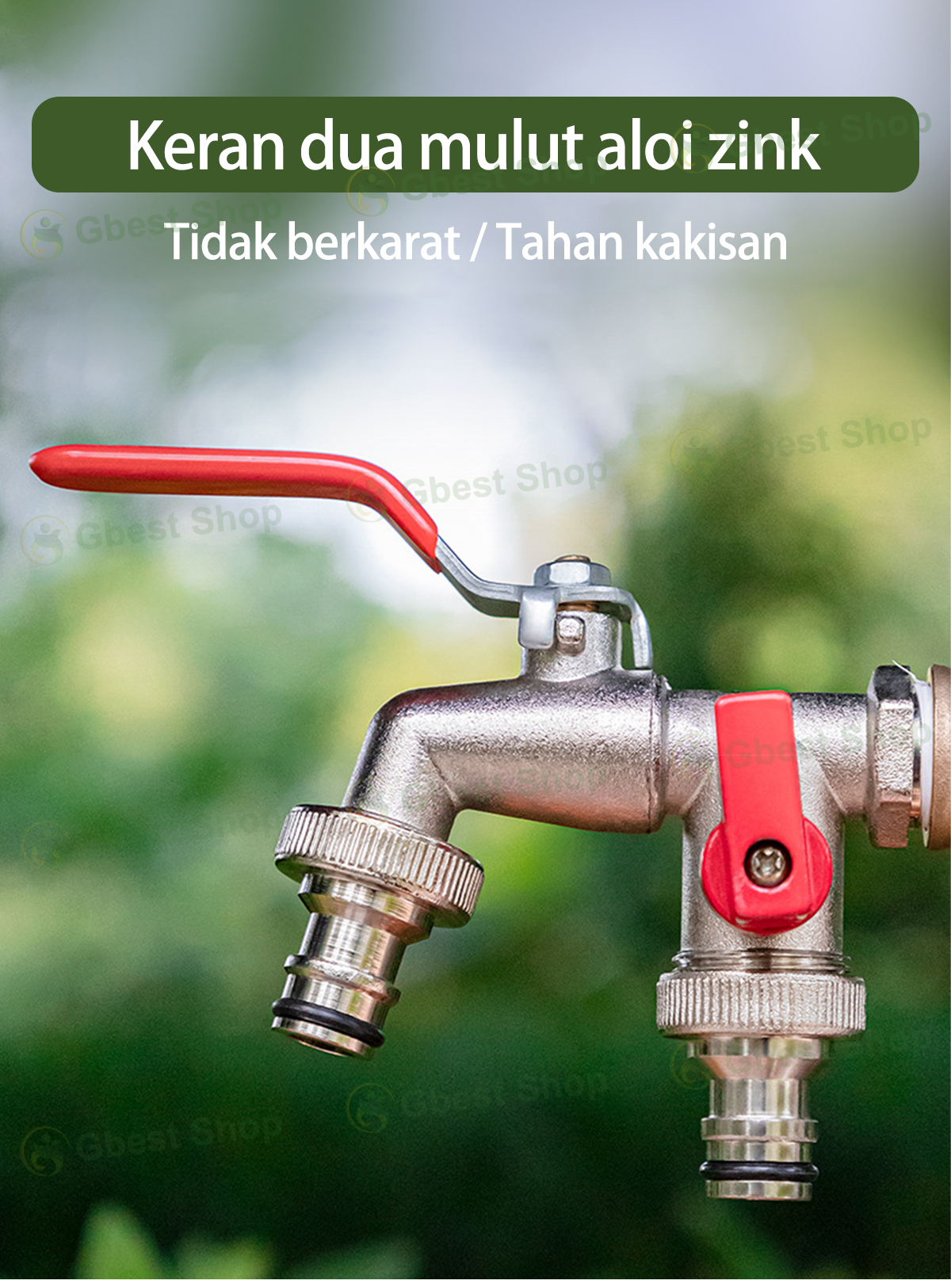 Two Way Faucet Double water outlet faucet Tap One in two out garden ...