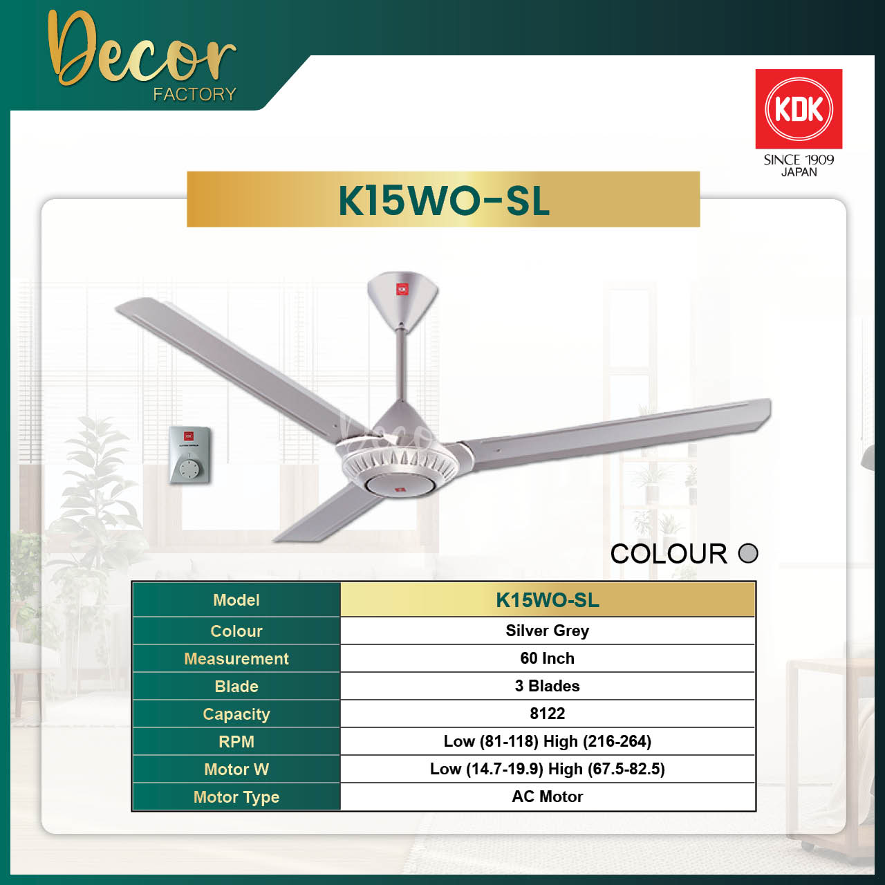 KDK Fan KDK K15WOSL/K15WO-SL 60'' 3 Blades 5 Speed Decorative Fan ...
