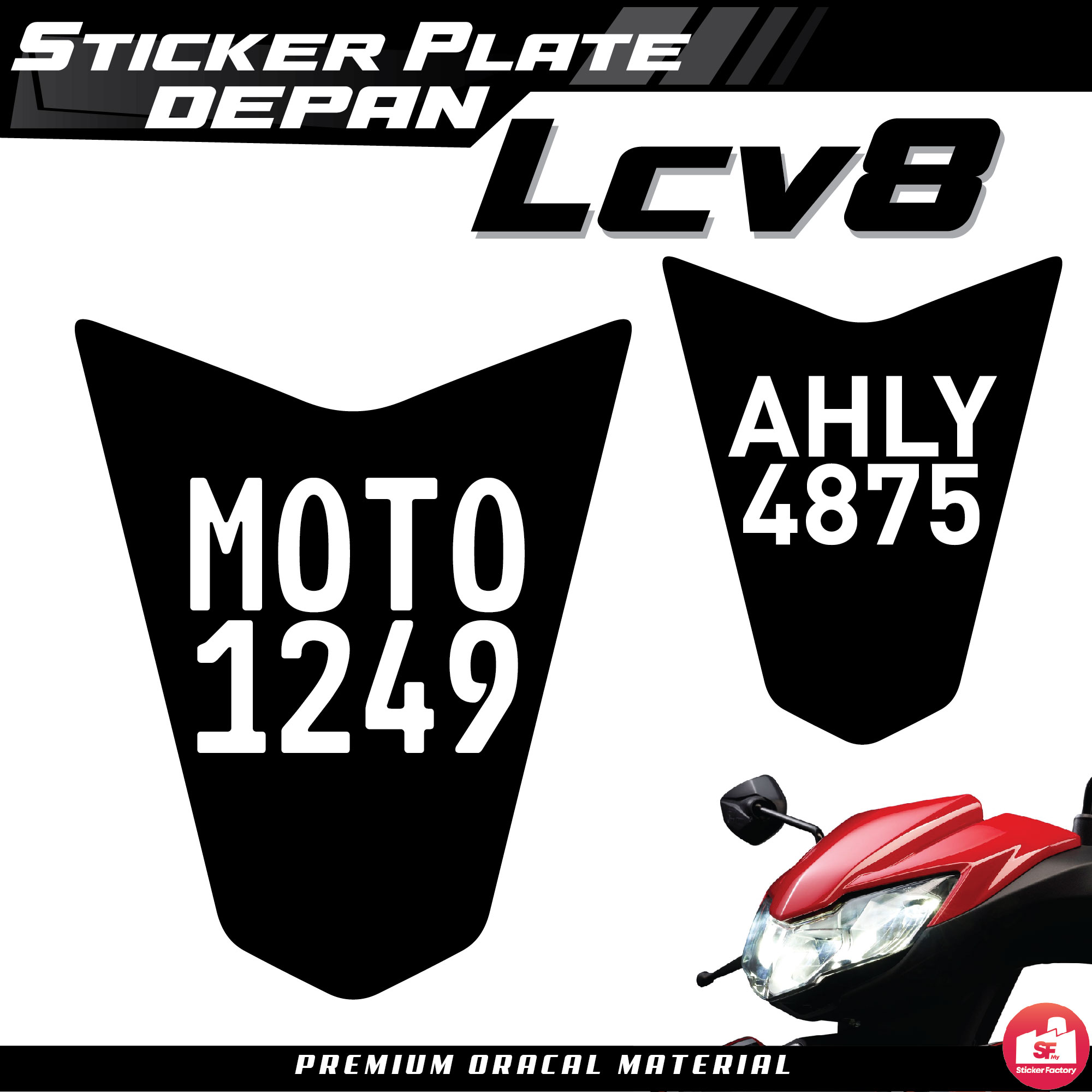Sticker Plate Depan Lcv8 Siap Background Hitam Motocycle Number Decal ...