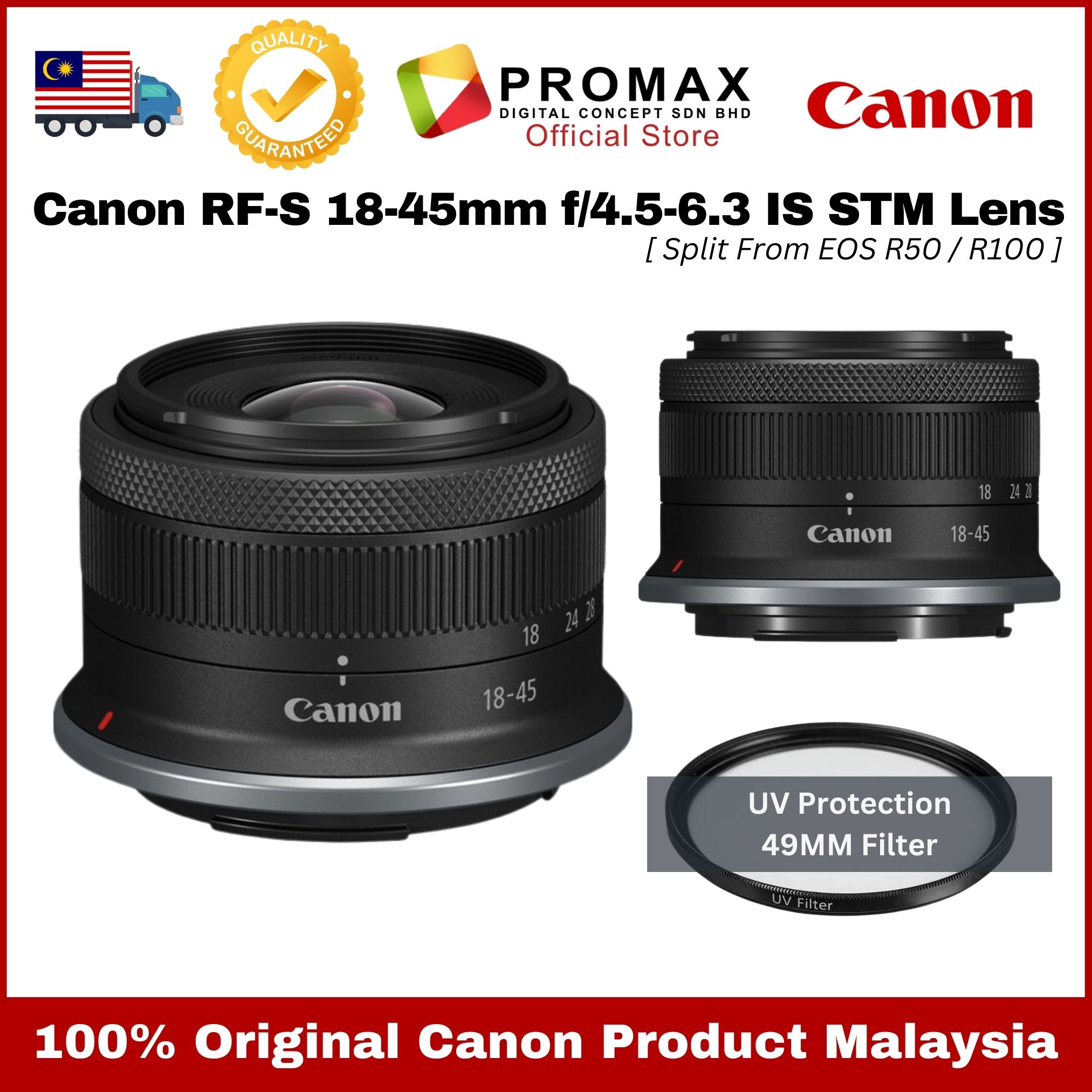 Canon RF-S 18-45mm f/4.5-6.3 IS STM Lens (WHITE BOX) RF-S18-45mm [Split ...