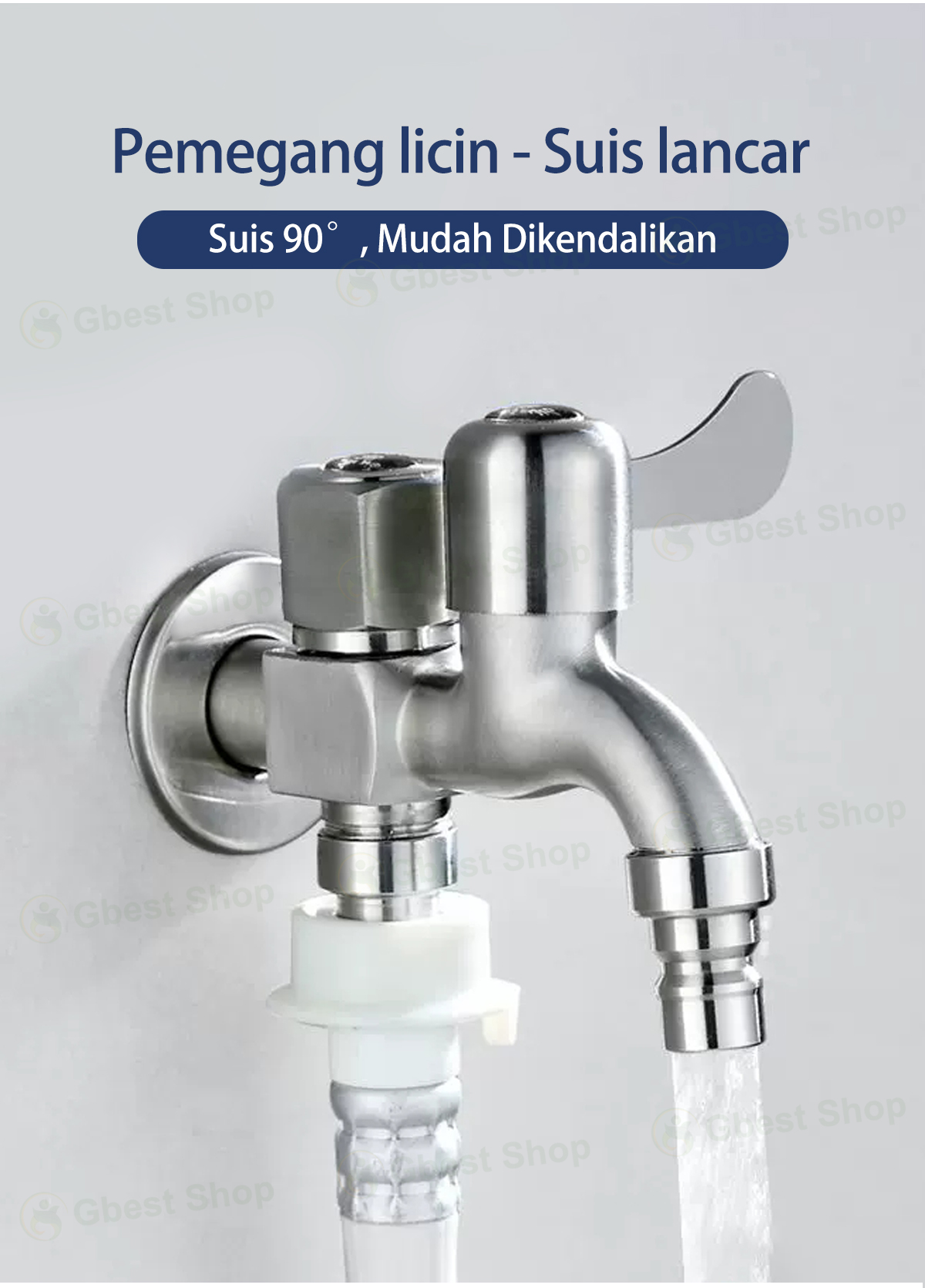 Stainless Steel Two way garden water tap double head Kitchen Bathroom ...