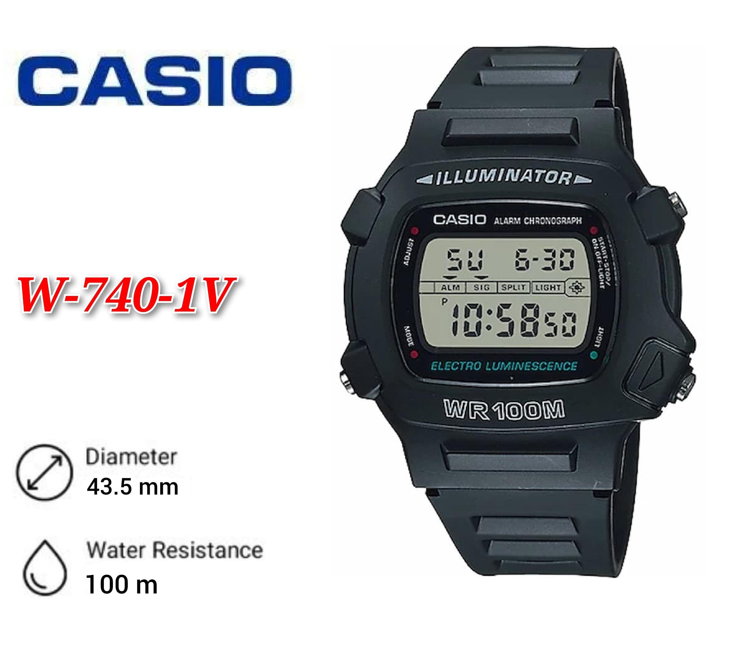 CASIO W-740-1V CLASSIC DIGITAL WATCH 100M WATER EL BACKLIGHT | Shopee ...
