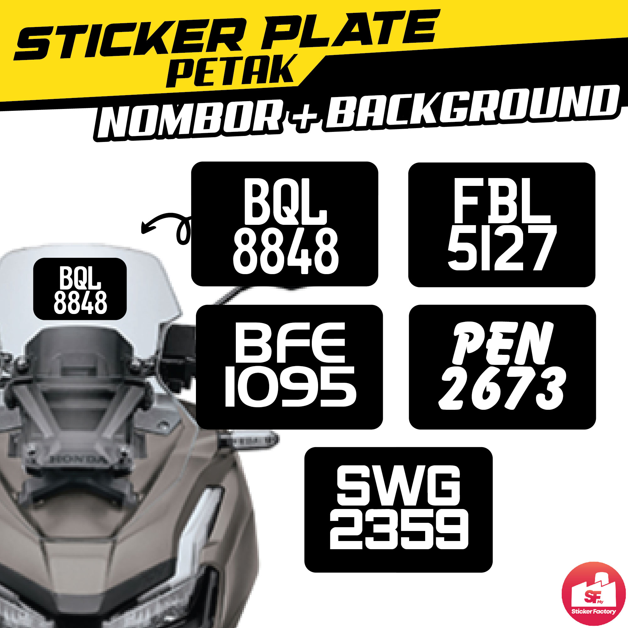 Sticker Nombor Plate Motor Petak Background Hitam Two Layer Motorcycle ...