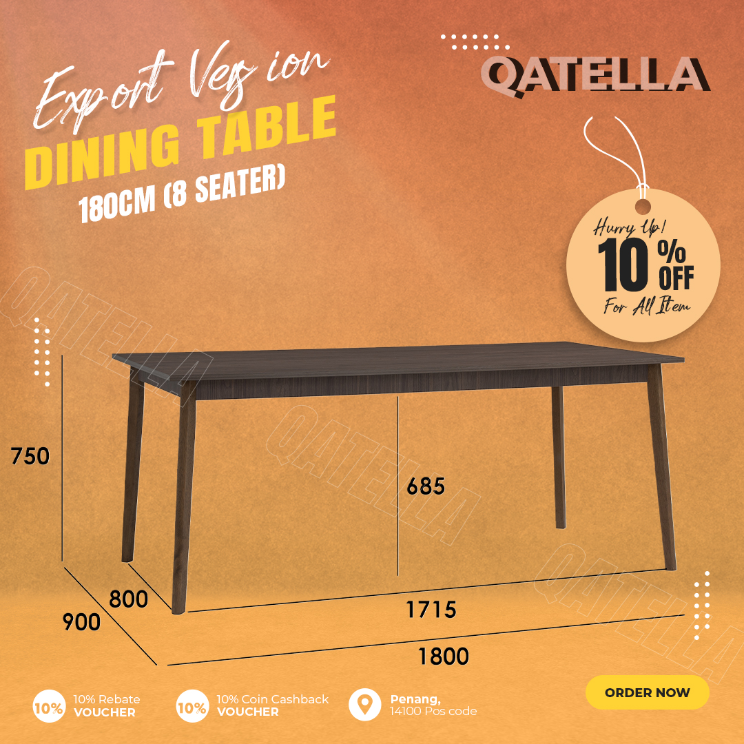 Qatella (8 Seater) Solid Wood 150/180cm Herringbone Meja makan solid ...
