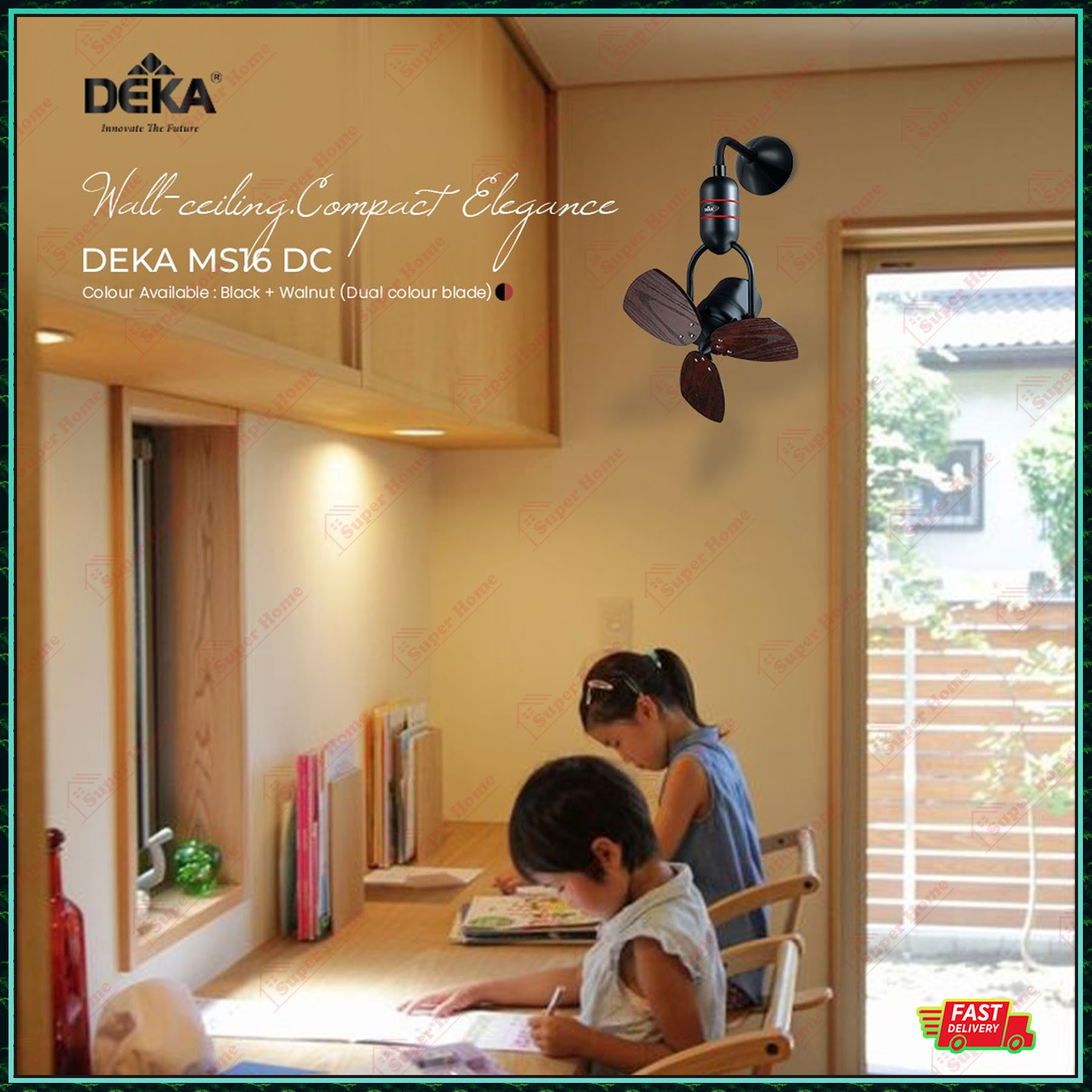 Deka Wall Fan MS16DC Dual Mounting Wall & Ceiling DC Motor Designer Fan ...