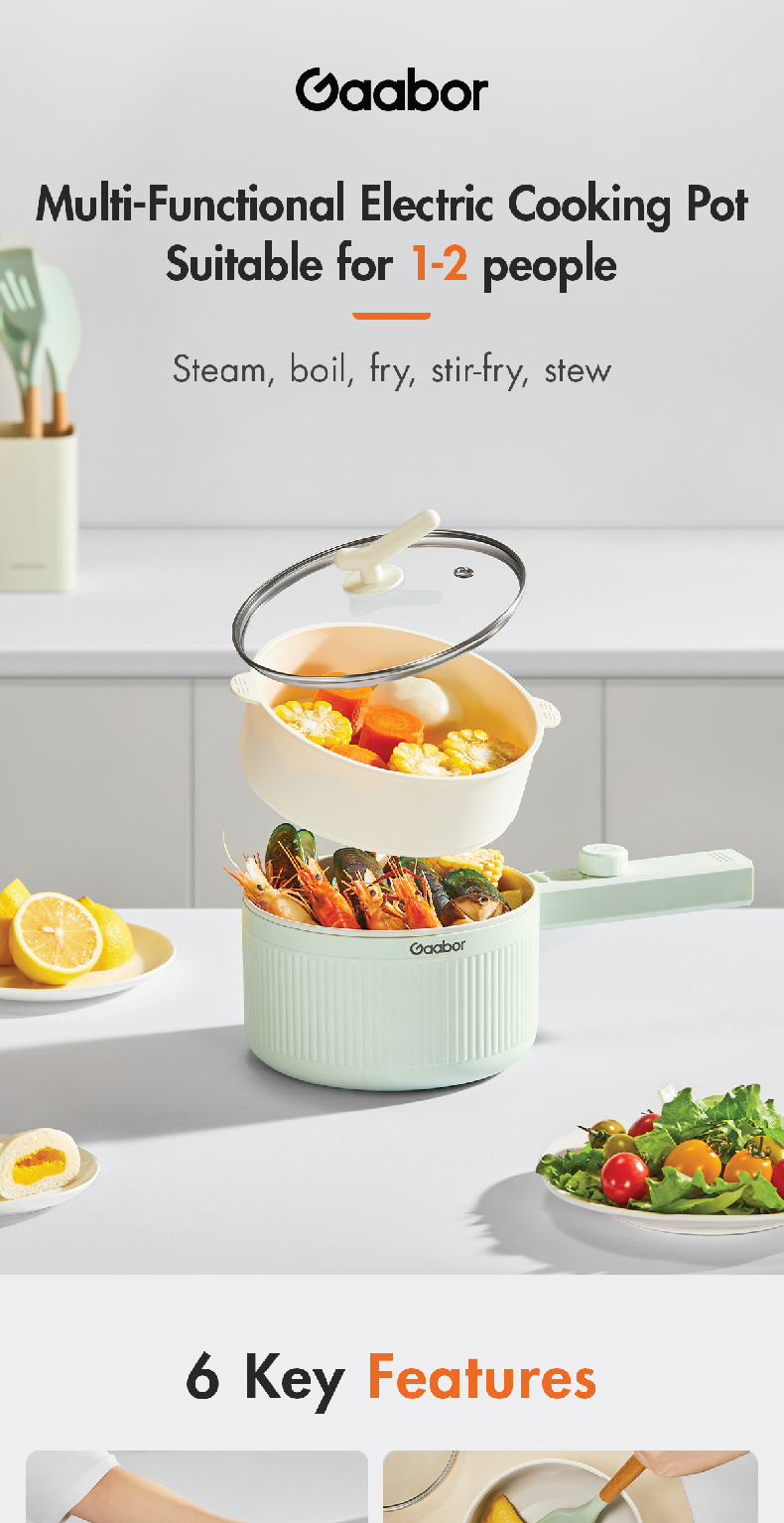 Gaabor 2L Electric Cooker Multifunctional Electric Skillet Hot Pot Non ...