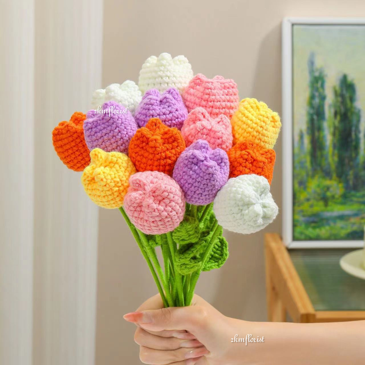 (1PC) CROCHET SULAM TULIP Flower Bunga Sulam Wool Hand Knitted Finished ...