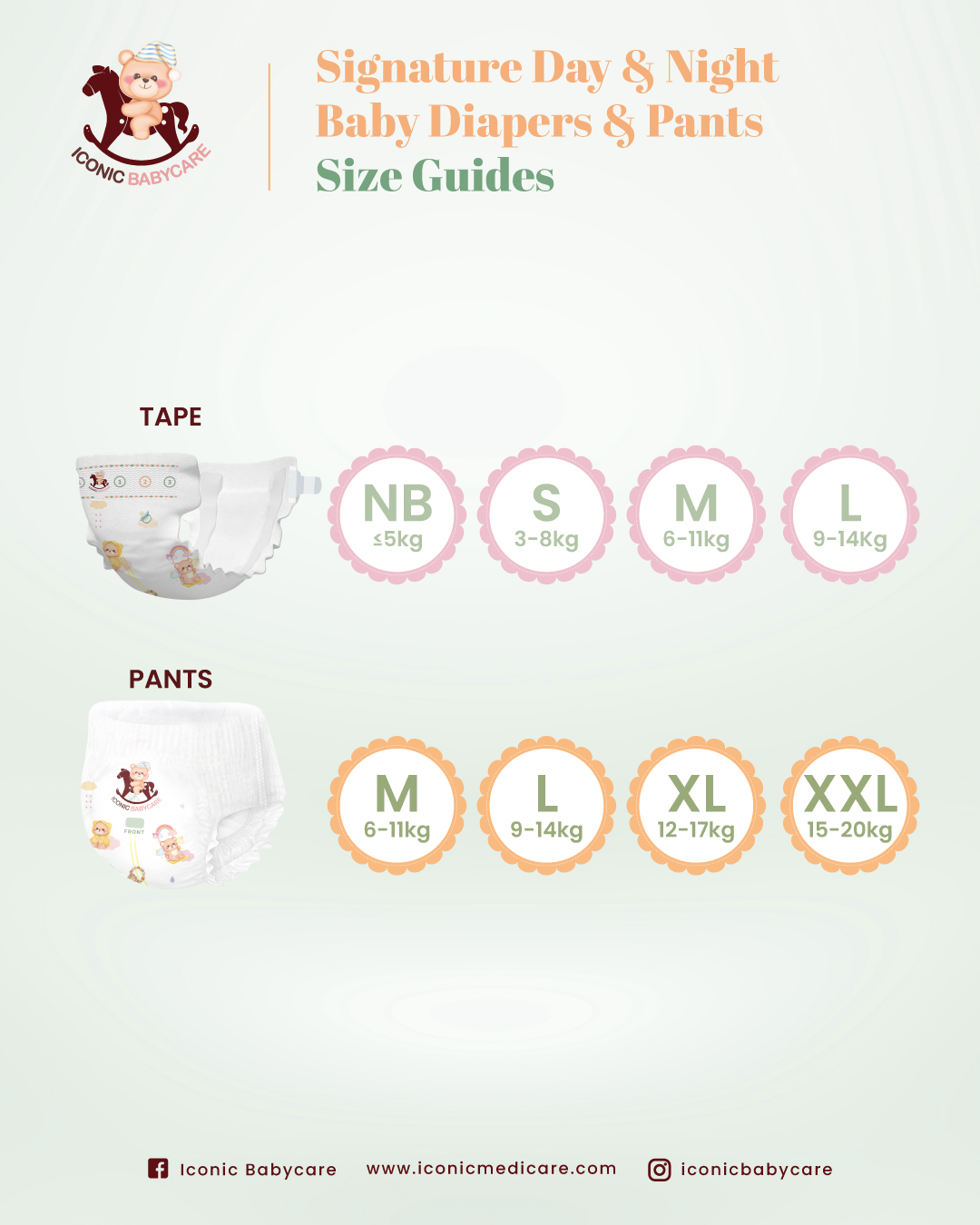 Iconic Babycare Signature Day & Night Baby Diaper Pants M44/L38/XL32 ...