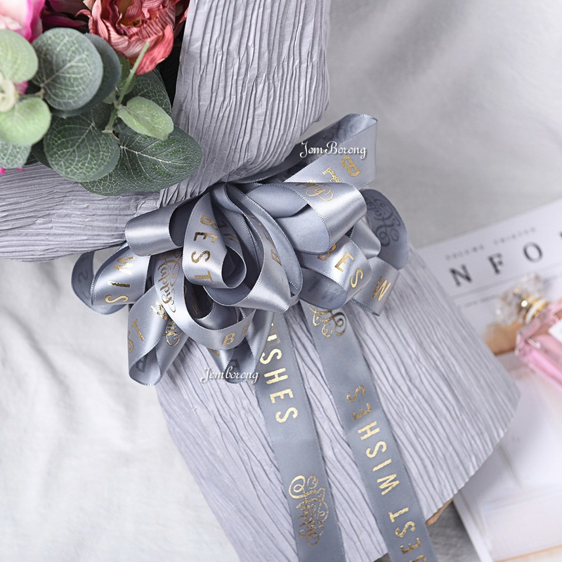 (22M) 2.5CM HAPPY BEST WISH Ribbon Riben Reben Satin Organza Gift ...