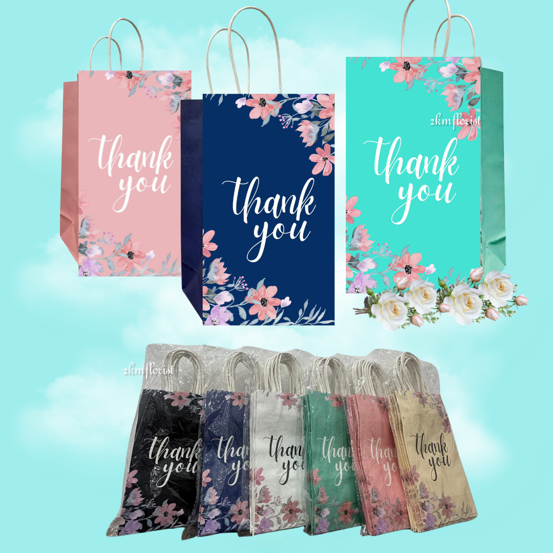 (10PCS) THANK YOU Paper Bag With Gift Flower Birthday Goodies Doorgift ...