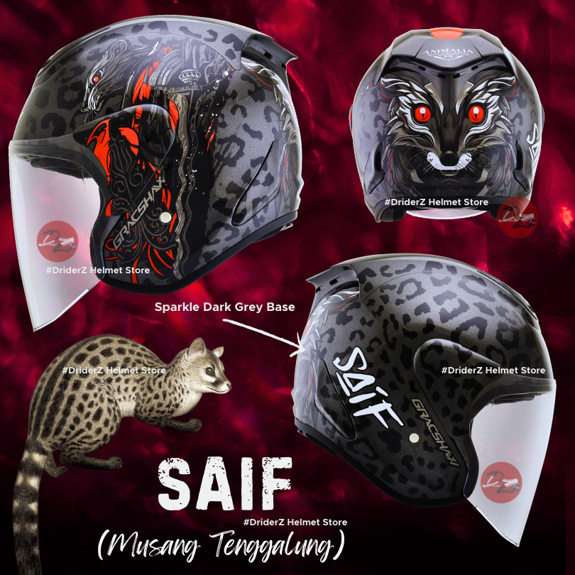 SIRIM} Gracshaw G919i Glazzo Animalia Series Helmet ( Akhdar , Aurum ...