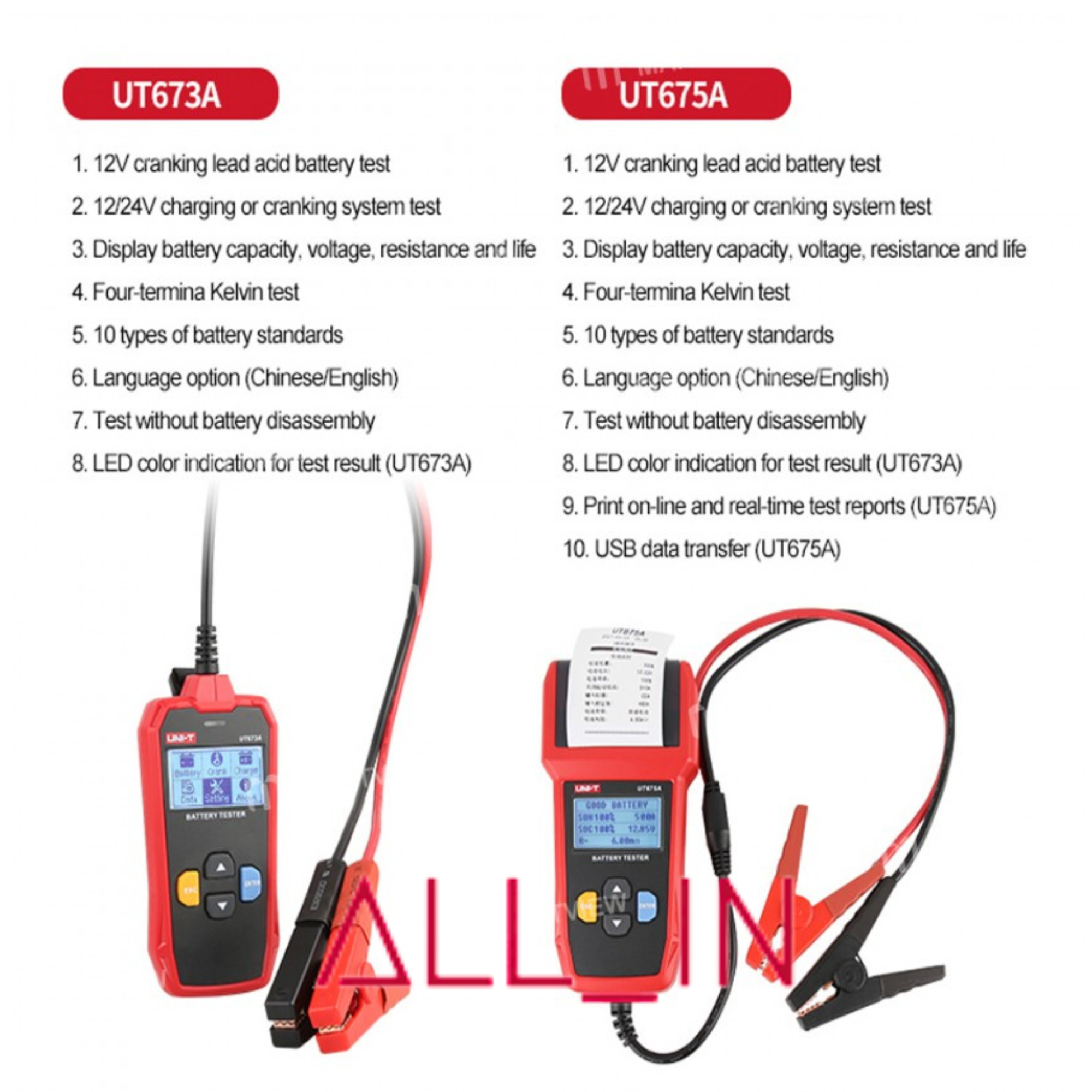 UNI-T UT675A / UT673A Battery Tester 24V 12V Volt Automotive Load ...
