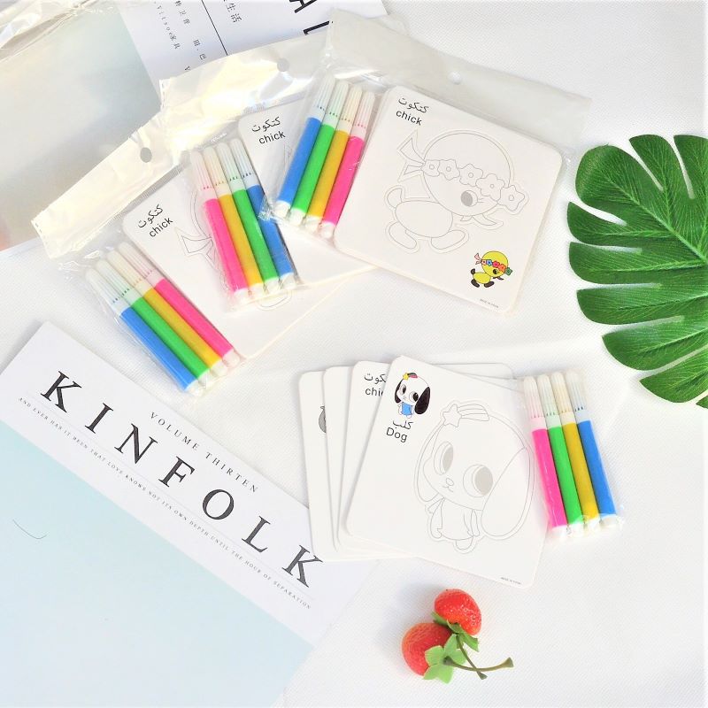 8 in 1【4 Cards + 4 pcs Color Pen】 Coloring Art Craft Kid Early Learn ...