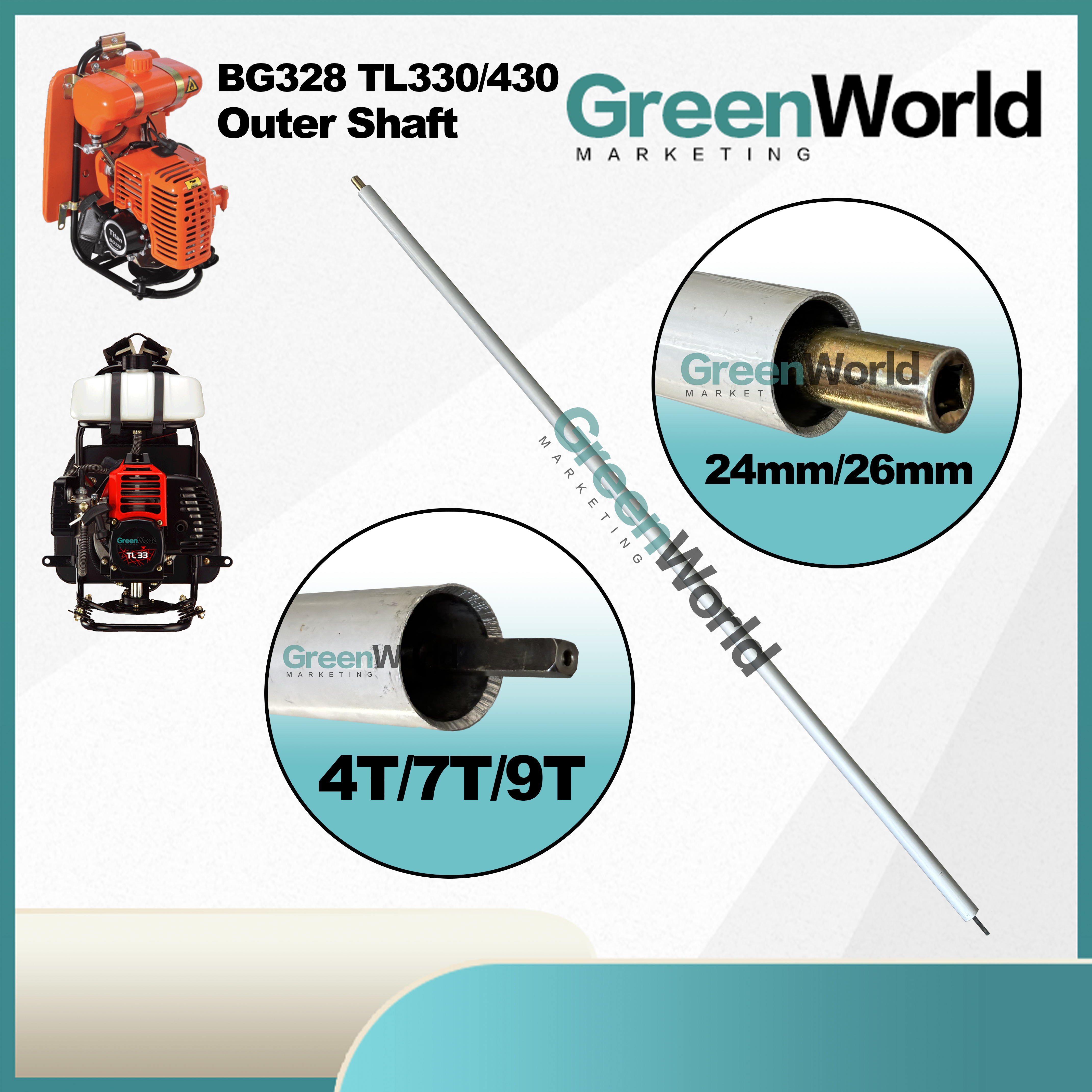 BG328 TL33 TL43 Handle Shaft With Inner Mesin Rumput Outer Brush Cutter Outer Batang Mesin ...