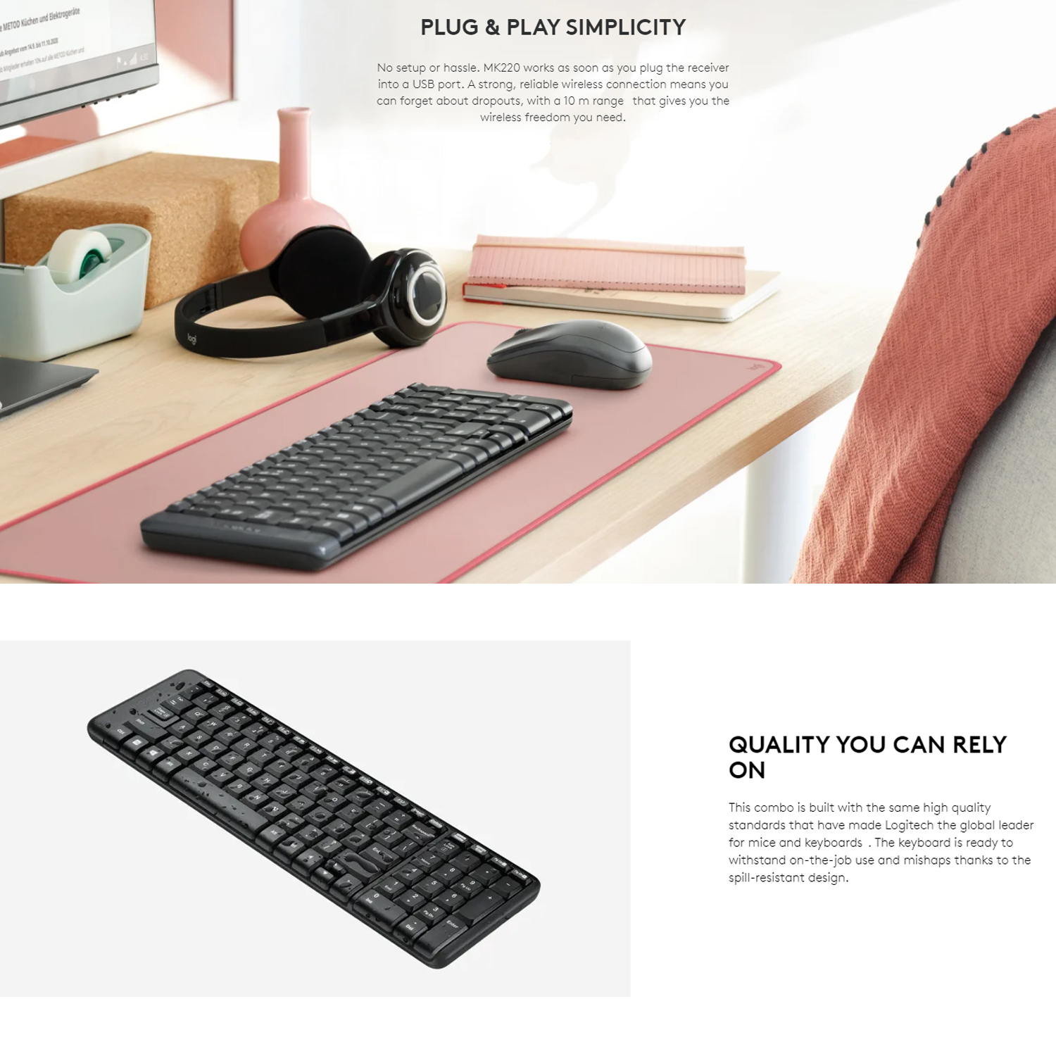 Logitech Mk220 Wireless Keyboard And Mouse Combo Space Saving Wireless Combo Compact Design