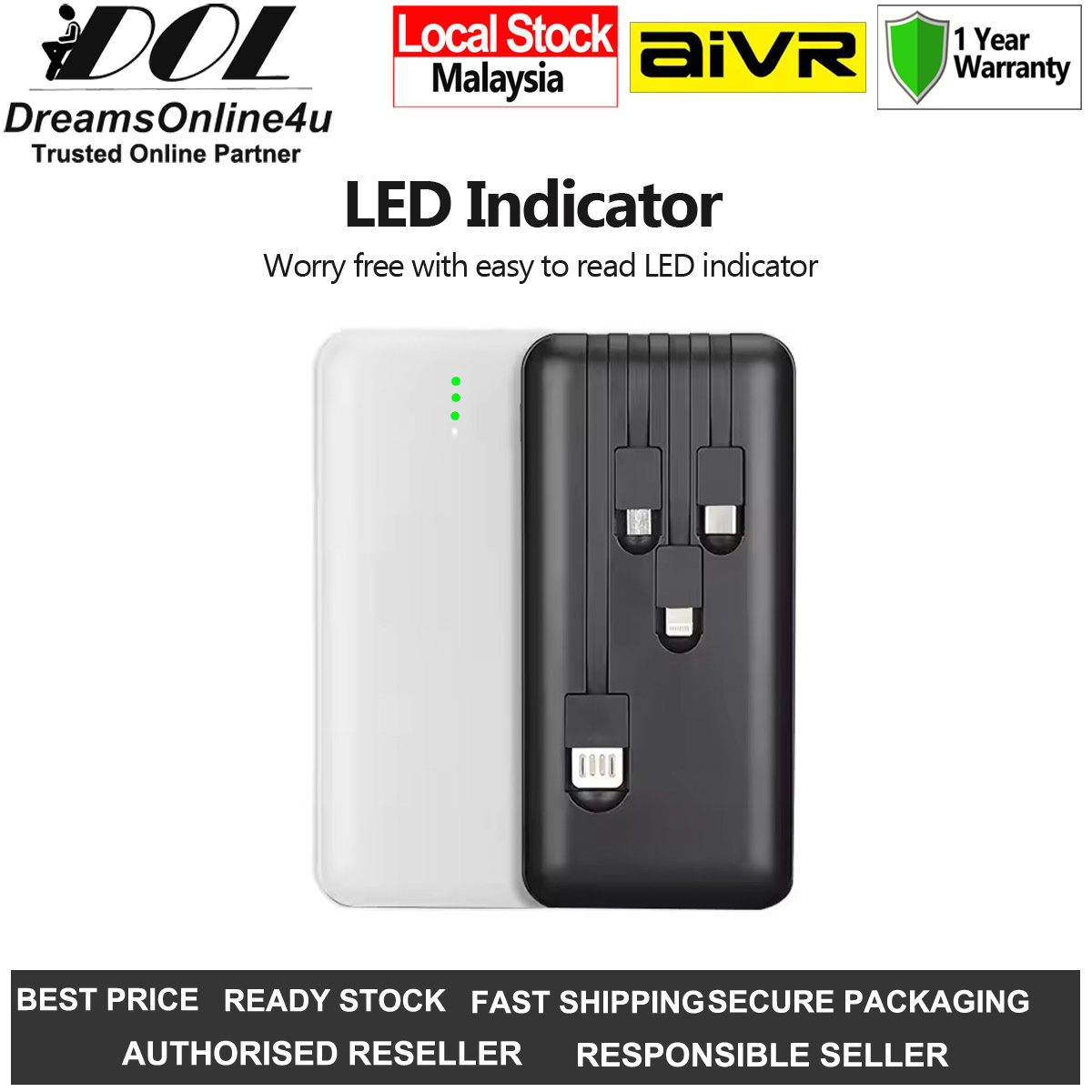 AiVR Y112 10000mAh 20000mah Fast Charging Compact Portable Power Bank ...