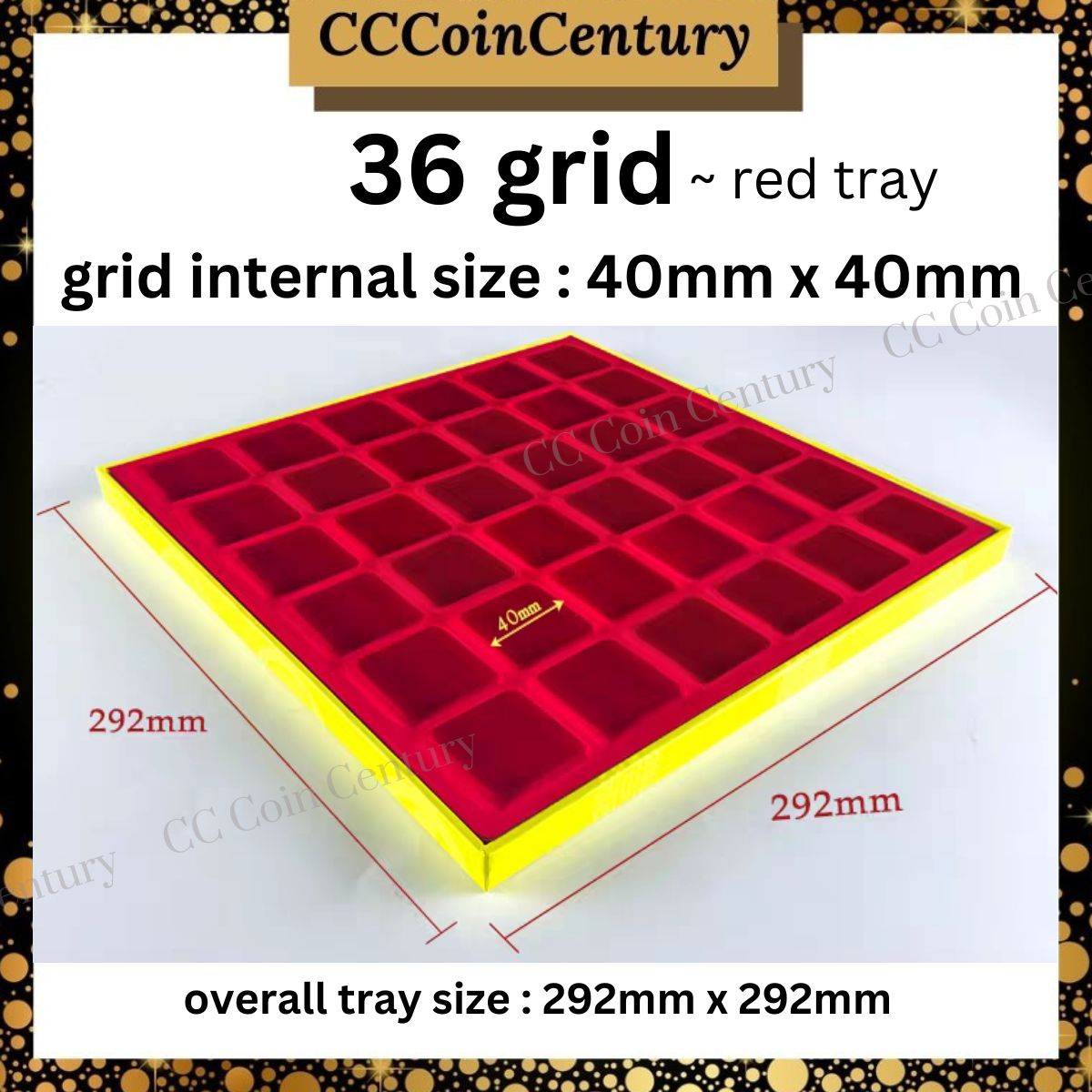 Display Coin Collection Tray Red Color -grid option: 12/16/25/36 grids ...