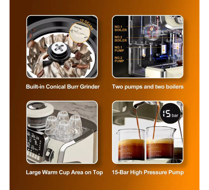 WS-520ED 15 Bar Pump Coffee Espresso Machine with Built-In Grinder High ...