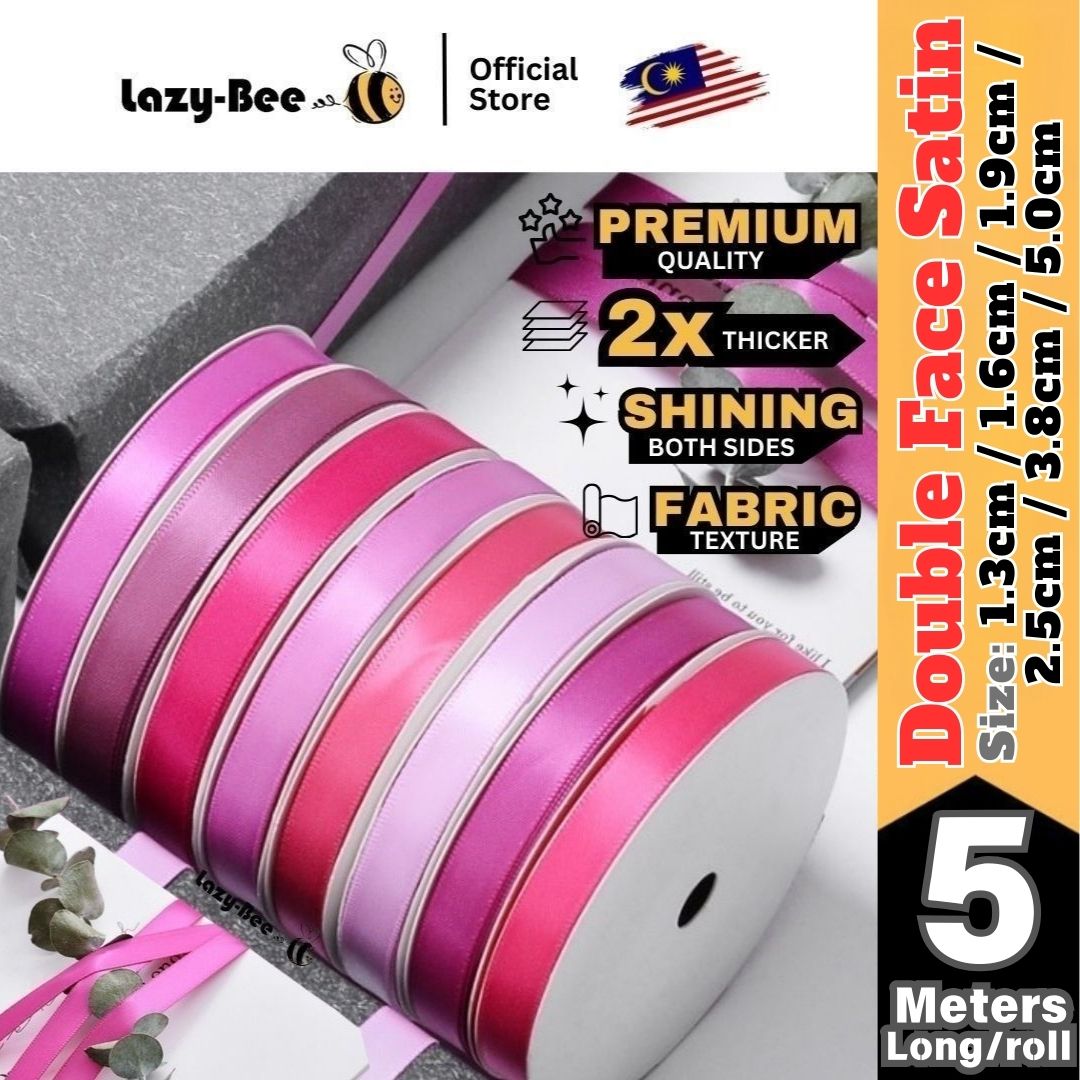 LAZY BEE Red Azalea Pink 5 Meter Premium Double Faced Satin Ribbon Gift ...