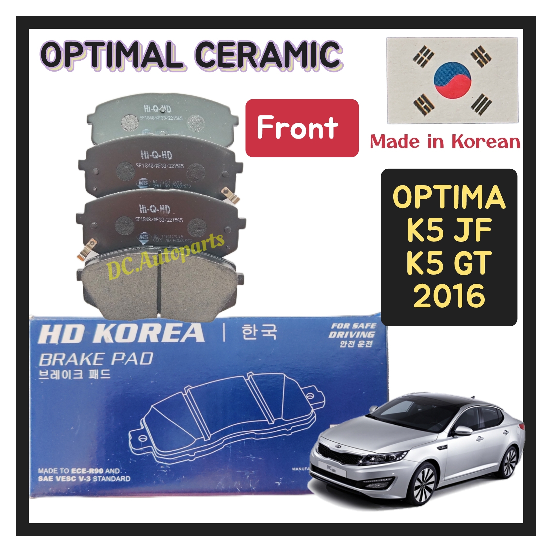 ( MADE IN KOREA ) HD KOREA BRAKE DISC PAD FRONT KIA OPTIMA K5 JF GT 2016 1SET/4PCS ( SP1848 ...