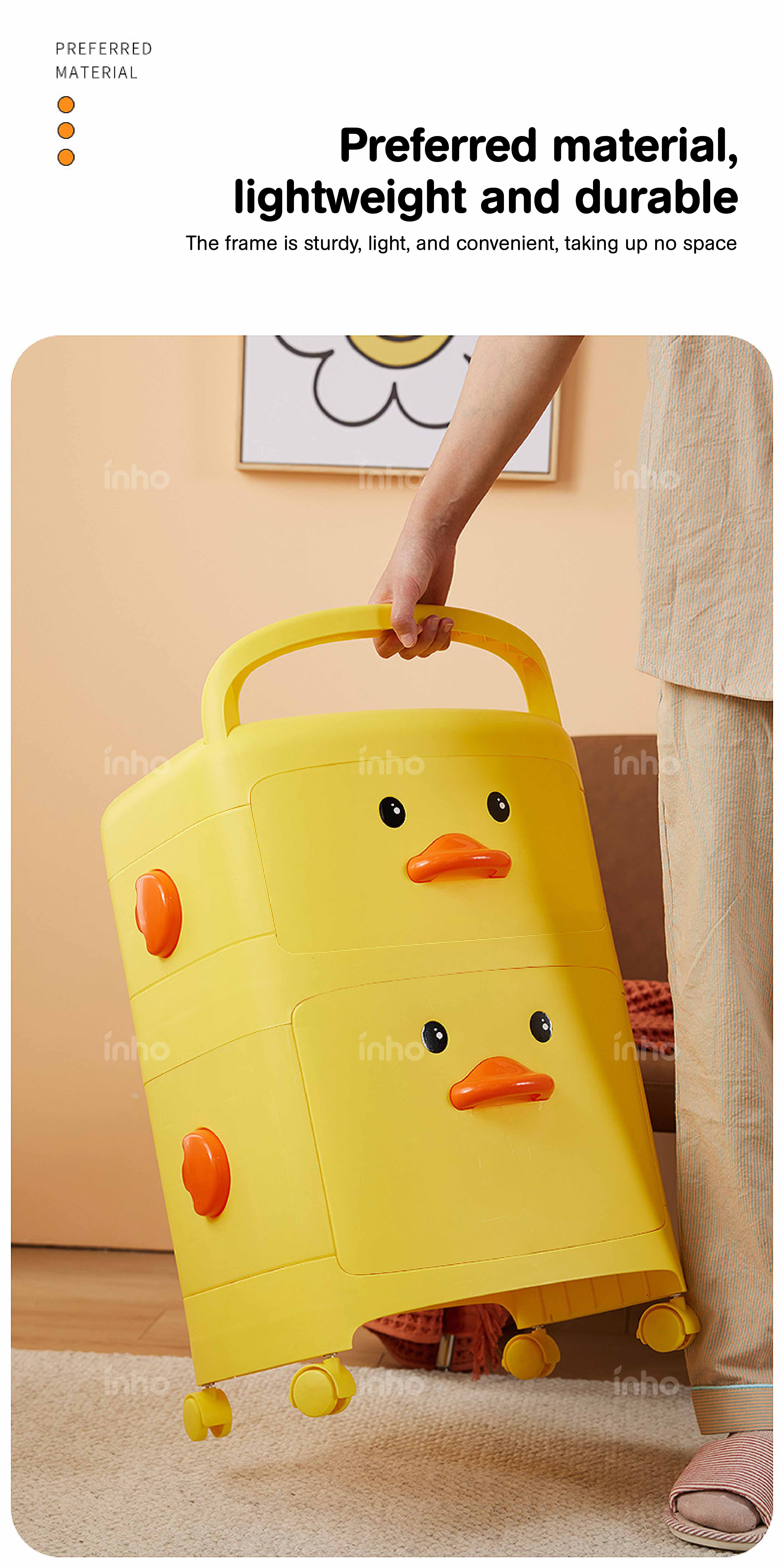 INHO 2/3/4 Layers Cute Duck Drawer Storage Cabinet Toy Storage ...