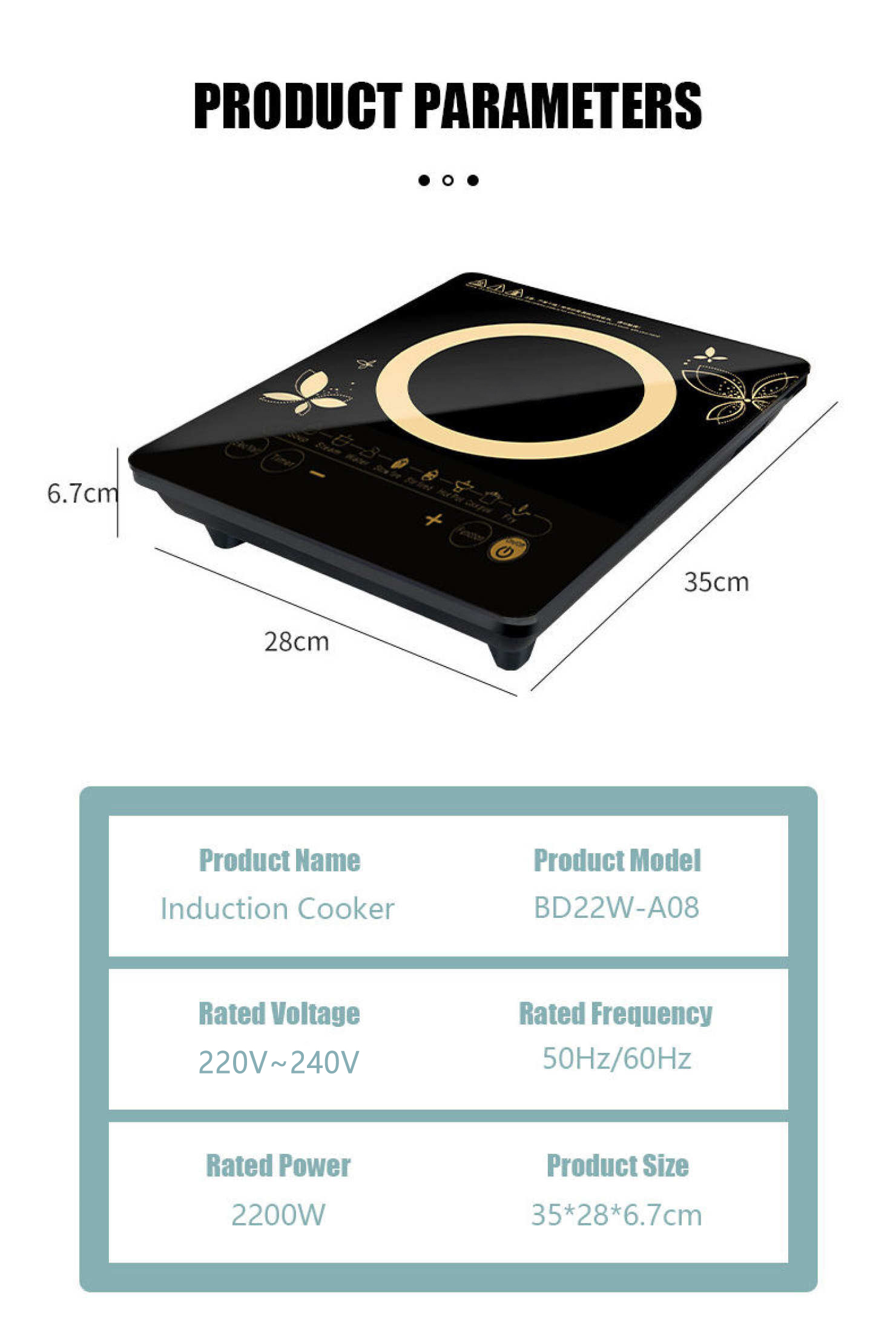 Induction Cooker 2200W 3 pin plug Waterproof Ultra Slim Electric Cooker ...