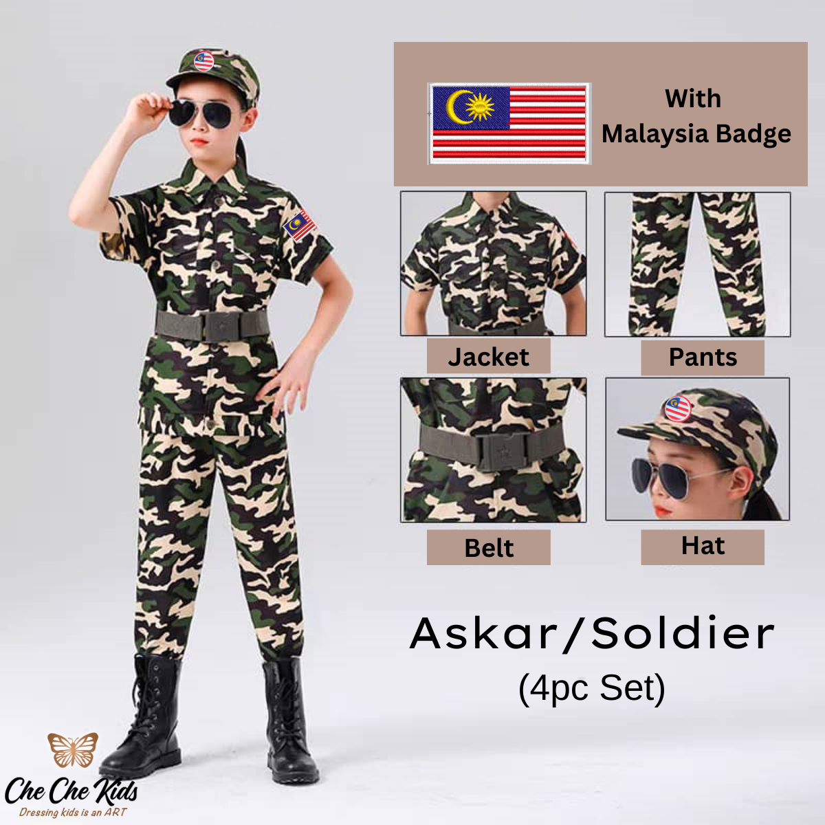 Kids Baju Askar Budak Lelaki Soldier Uniform Polis Pretend Play Career ...