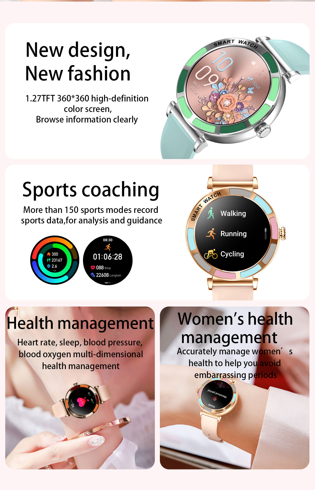 Aolon Lily R2 Smart Watch 41mm Bluetooth Call Custom Watch Face 150 ...