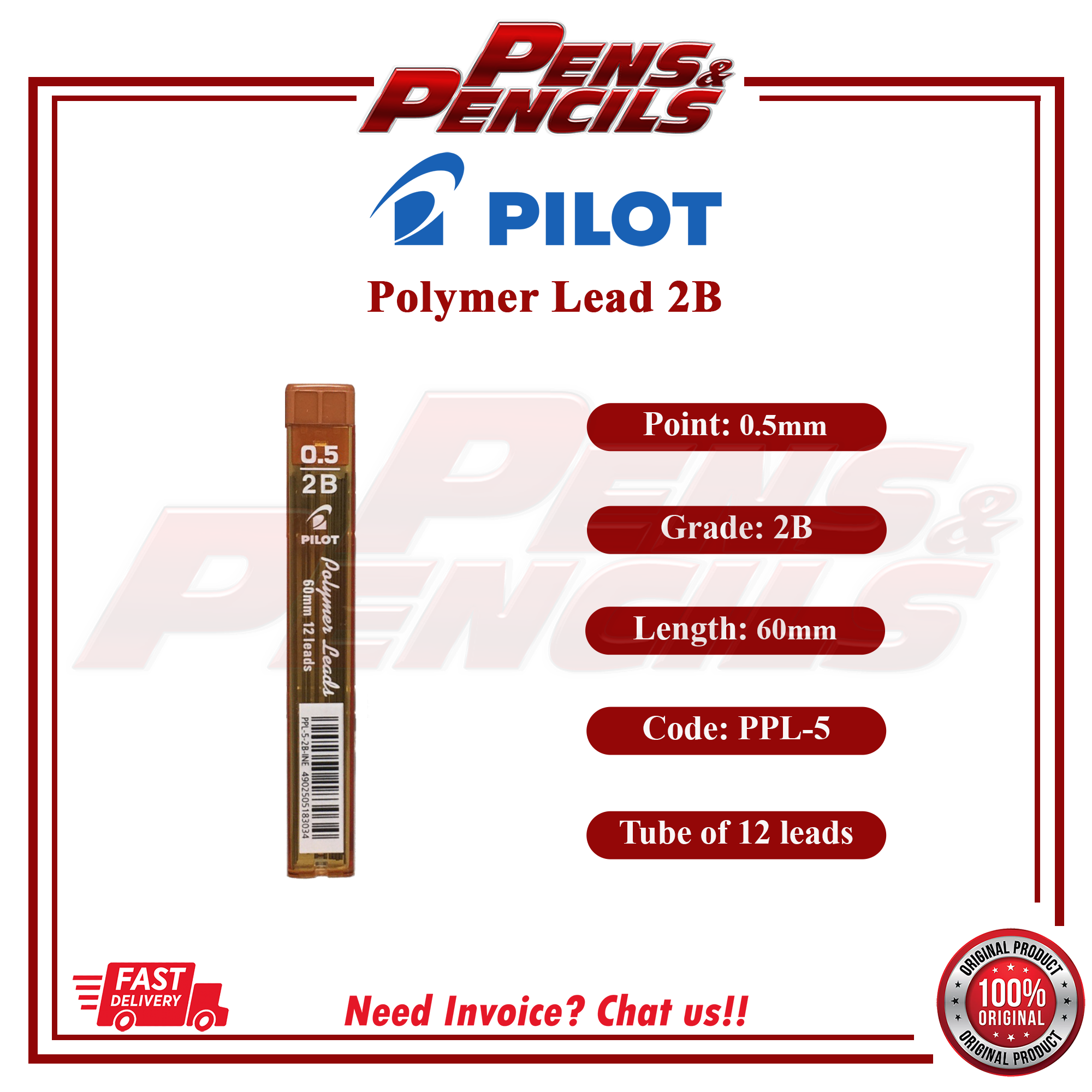 Pilot Pen 2B Polymer Mechanical Pencil Lead 0.5mm / 0.7mm / Leads Ubat ...