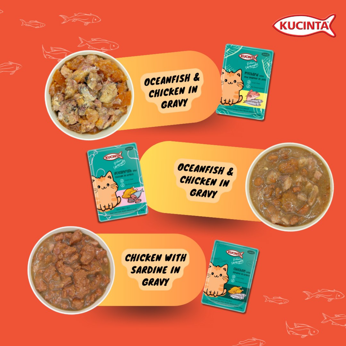 KUCINTA Cat Pouch 80g Cat Wet Food Grain Free Chicken Sardine Makanan ...