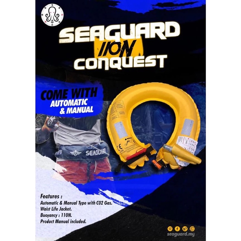 SEAGUARD Auto / Manual Inflatable Vest Belt Waist Life Jacket Orca 110N ...
