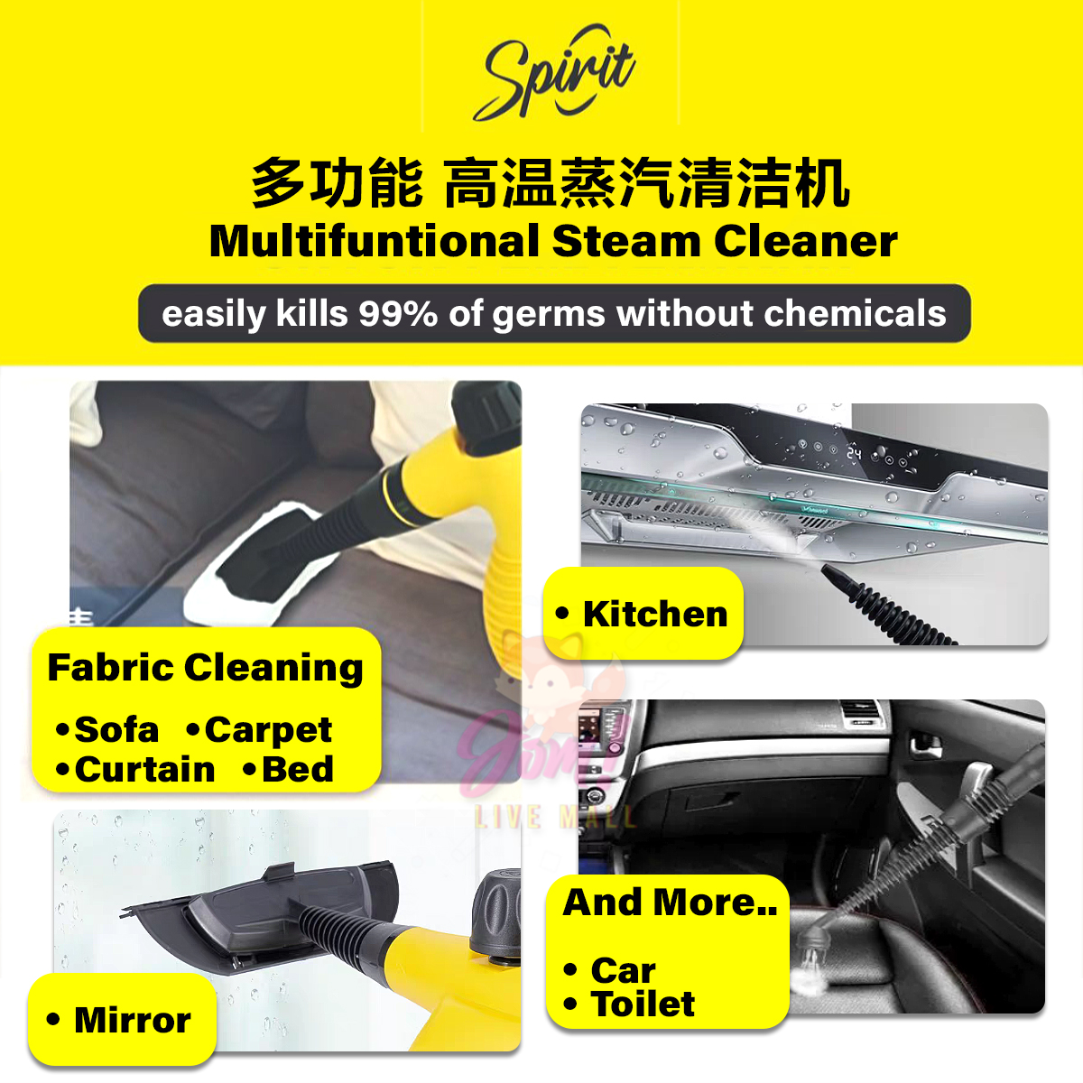 SPIRIT Steam Cleaner High Pressure Machine 1050W Electric Steamer ...
