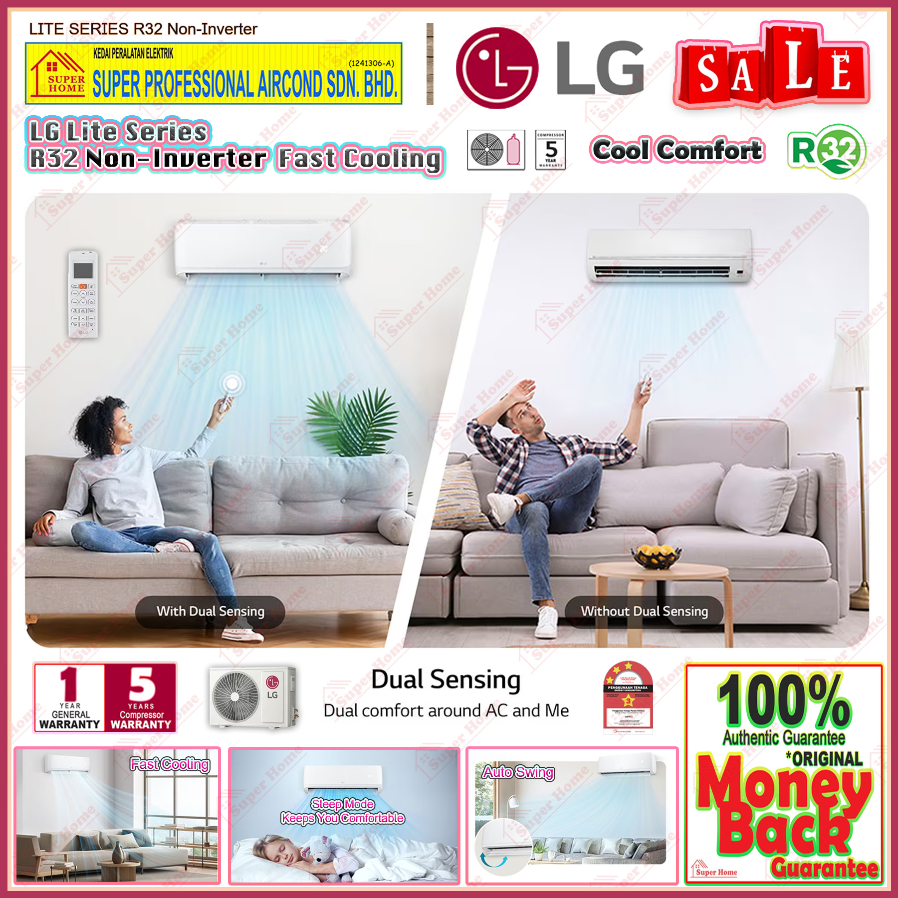 LG Non Inverter Air Conditioner 1.0hp - 2.5hp Lite Series R32 Air ...
