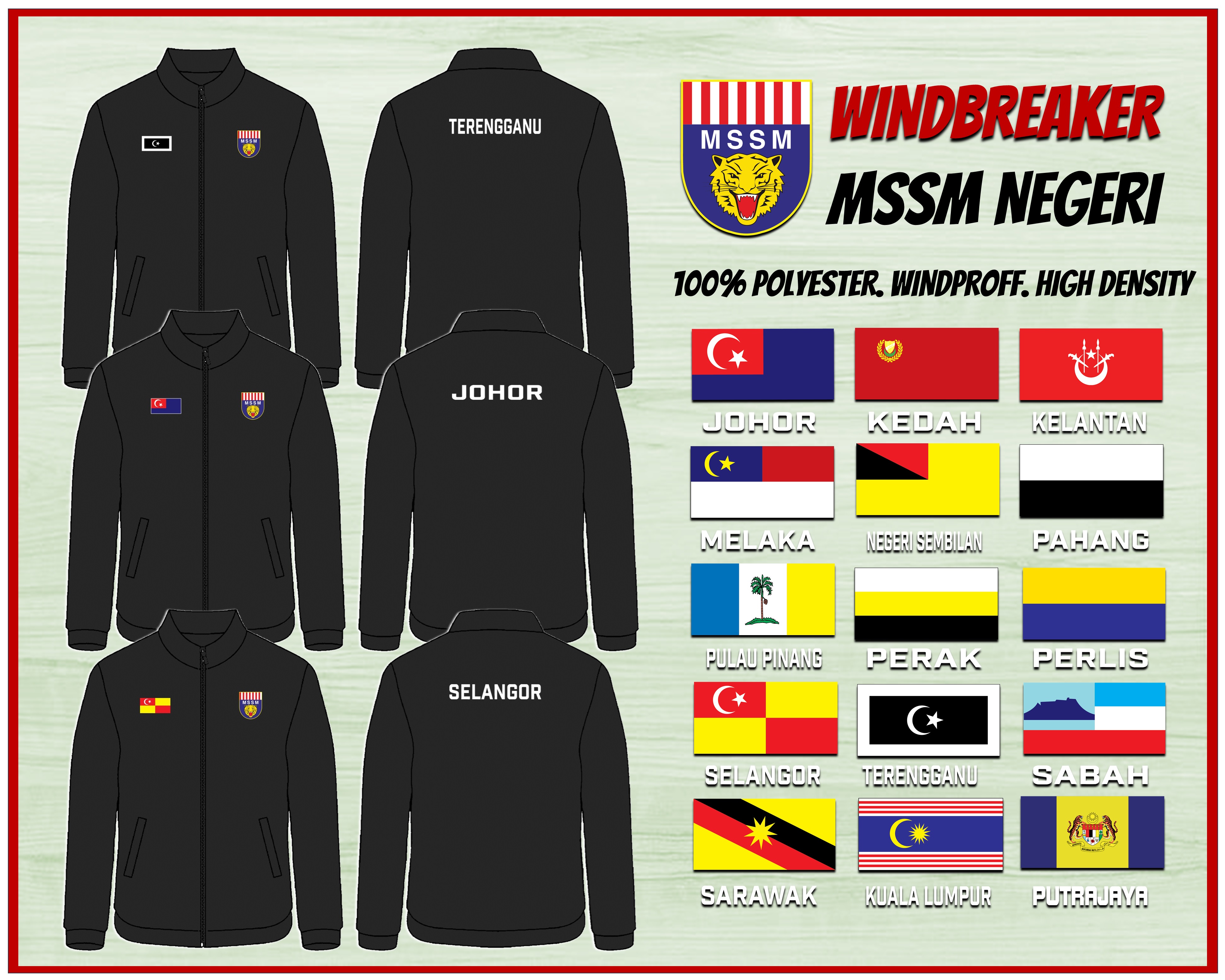MSSM WINDBREAKER | MAJLIS SUKAN SEKOLAH MALAYSIA NEGERI | POLYESTER ...