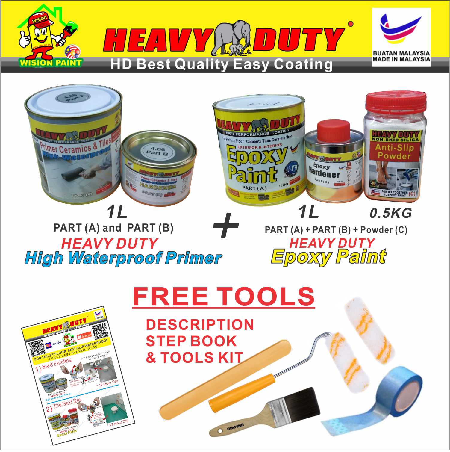 807 / FULL SET Epoxy Floor Coating HEAVY DUTY ( FREE Tool Set + 1L ...