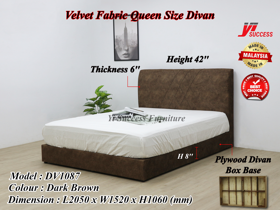 Yi Success Velvet Fabric Queen Divan Bed Frame / Plywood Divan Box ...