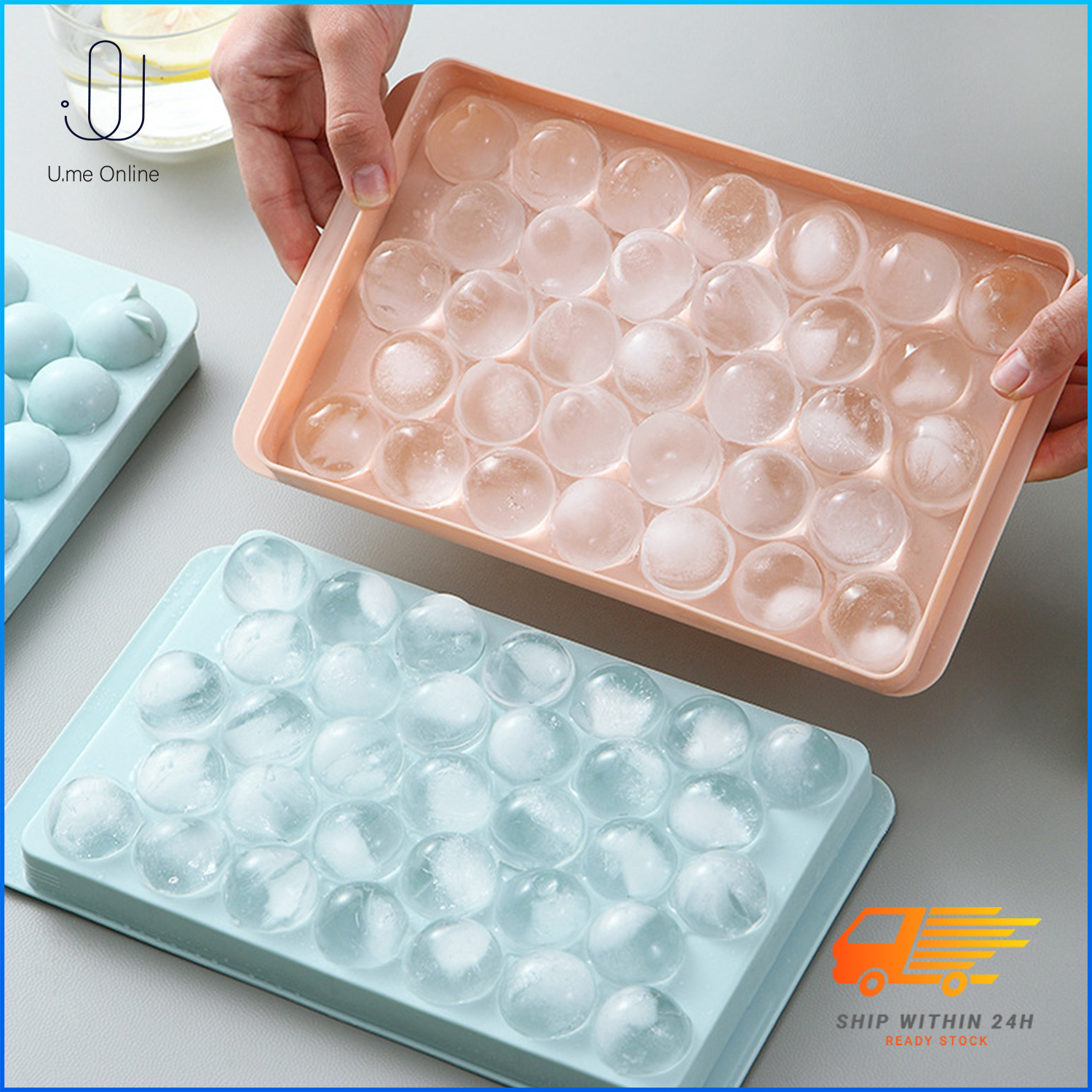 U.me Ice Cube Box Molt with Lid 18/33 Grids Holes Ice Ball Tray Ice ...