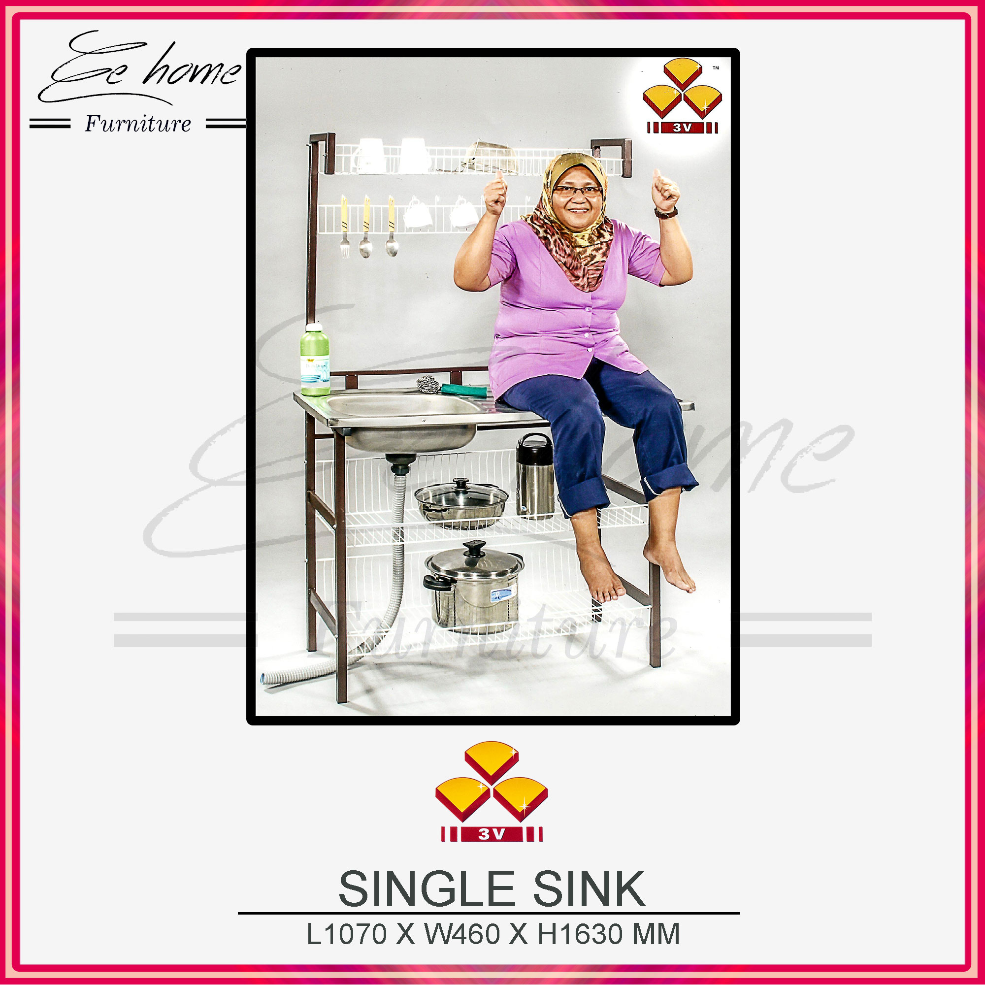 EE HOME Stainless Steel Sink With Storage Rack Kitchen Rack Sinki Dapur ...