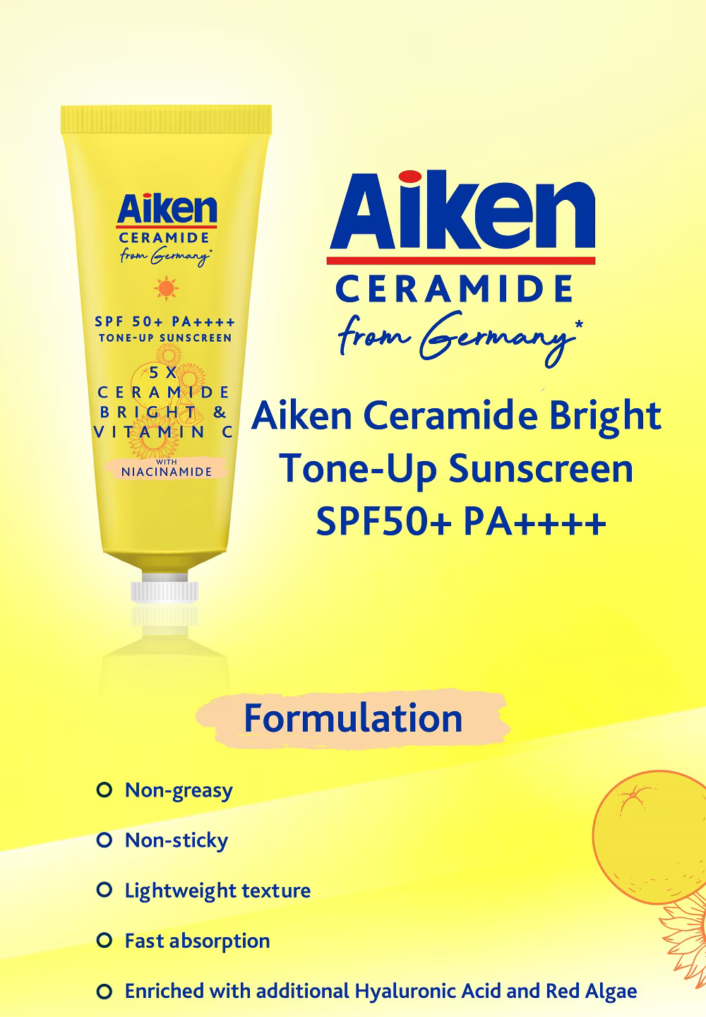 AIKEN Ceramide Bright Tone-Up Sunscreen SPF50+ PA++++ 25g | No White ...