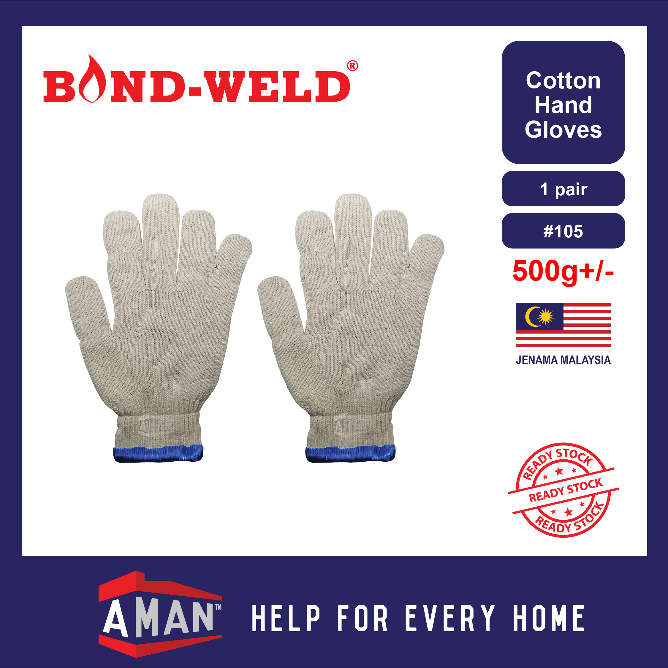 BOND WELD Knitted Cotton Hand Glove Safety String Knit Work Gloves Grip ...