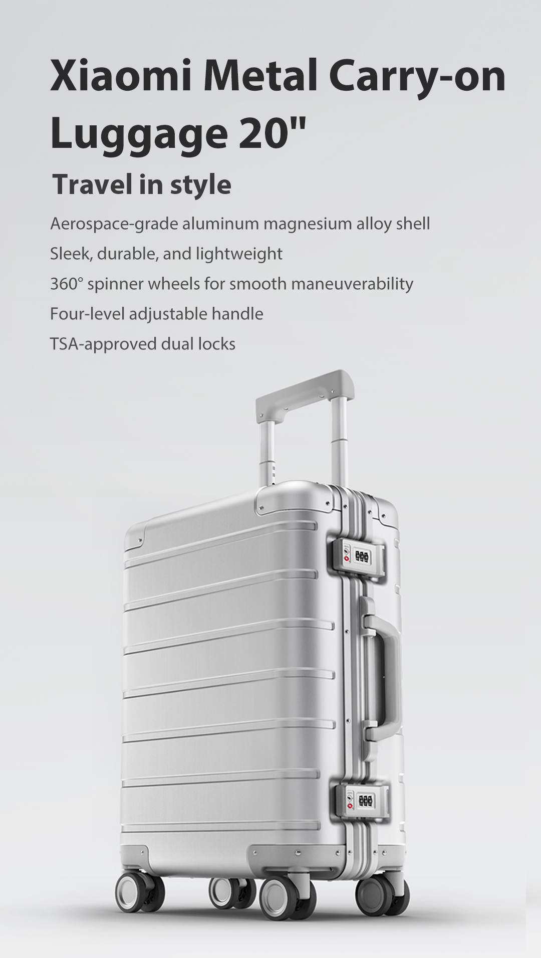 Xiaomi Mi Metal Carry-on Luggage 20" (Silver) | Shopee Malaysia