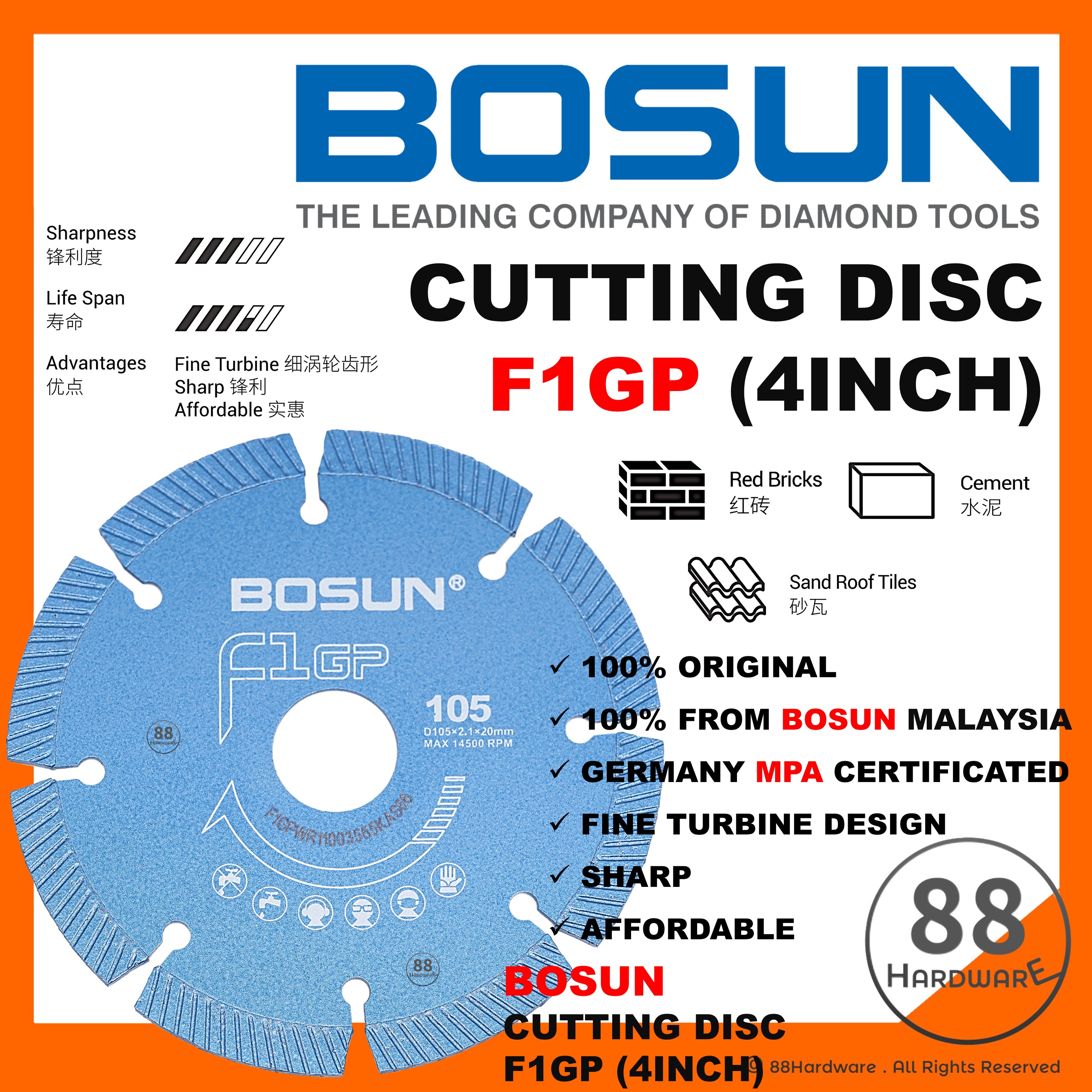 【100% ORI】 BOSUN 4“ diamond cutting wheel / tiles granite concrete ...