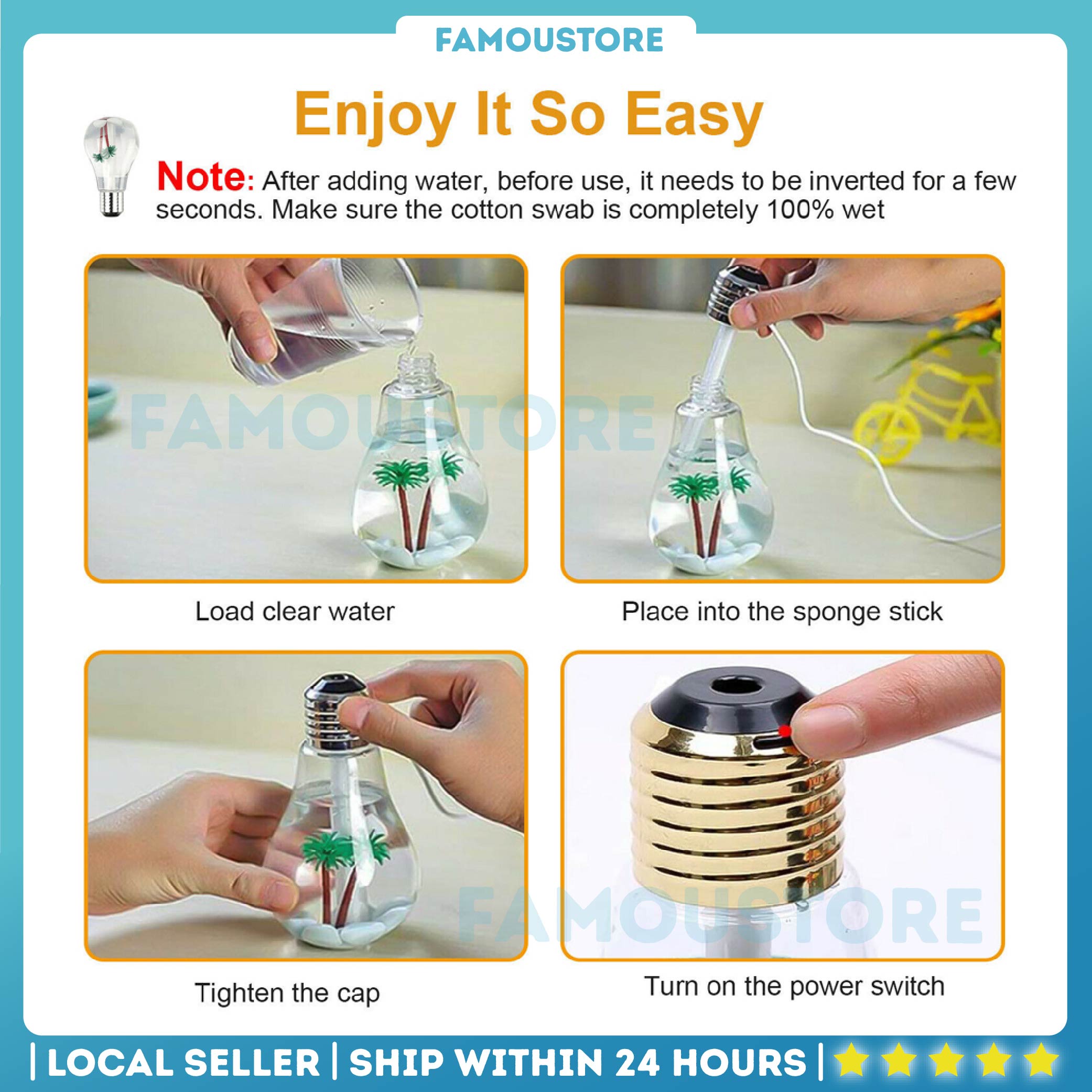 Bulb Air Humidifier Aroma LED Night Light Diffuser Romantic Air ...