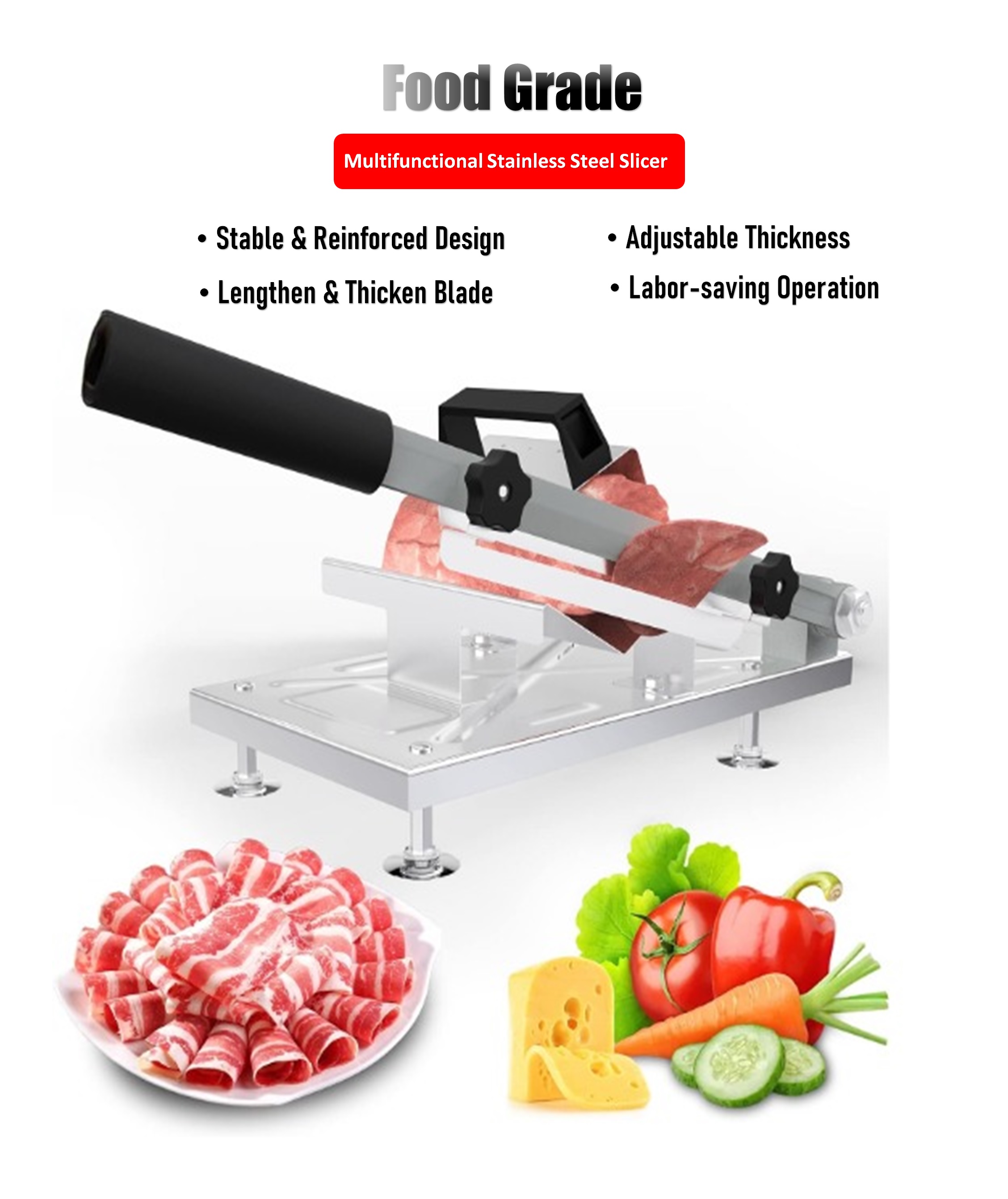Stainless Steel Meat Slicer Manual Adjustable Freeze Meat Cutting ...