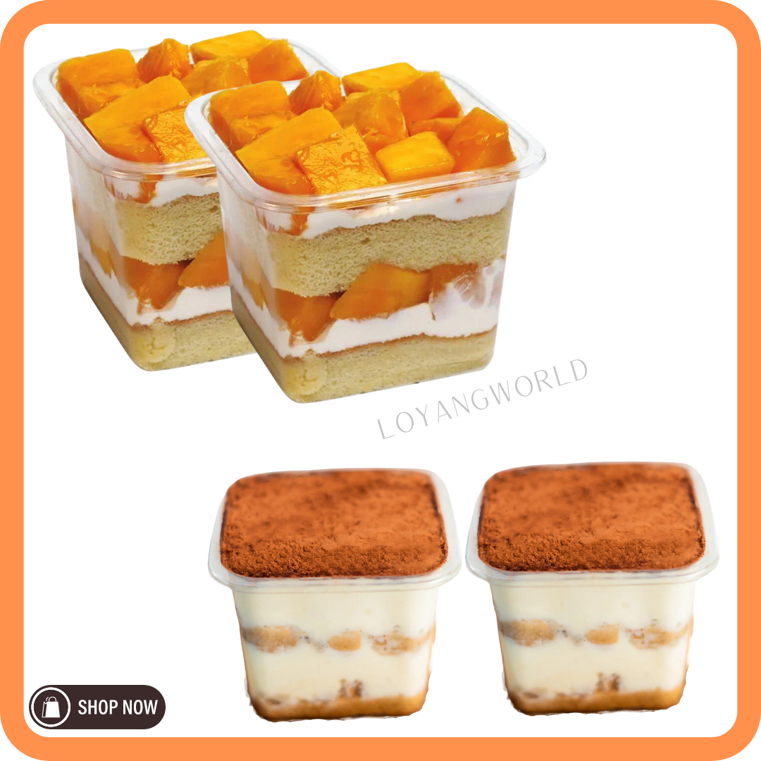 (50PCS) Mini Rectangular Dessert Plastic Cup With Lid Transparent ...
