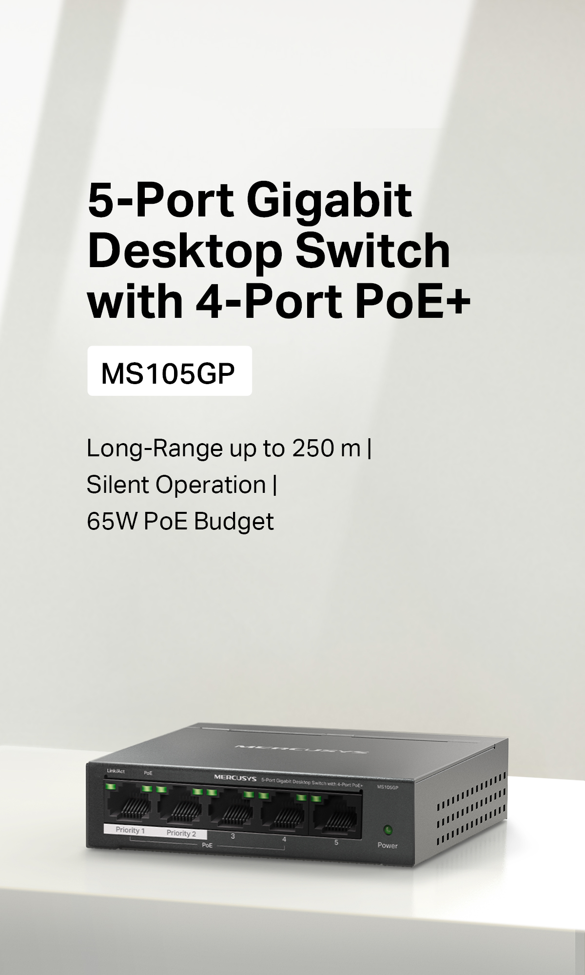Mercusys MS105GP 5-Port Gigabit 10/100/1000Mbps Desktop Switch with 4 ...