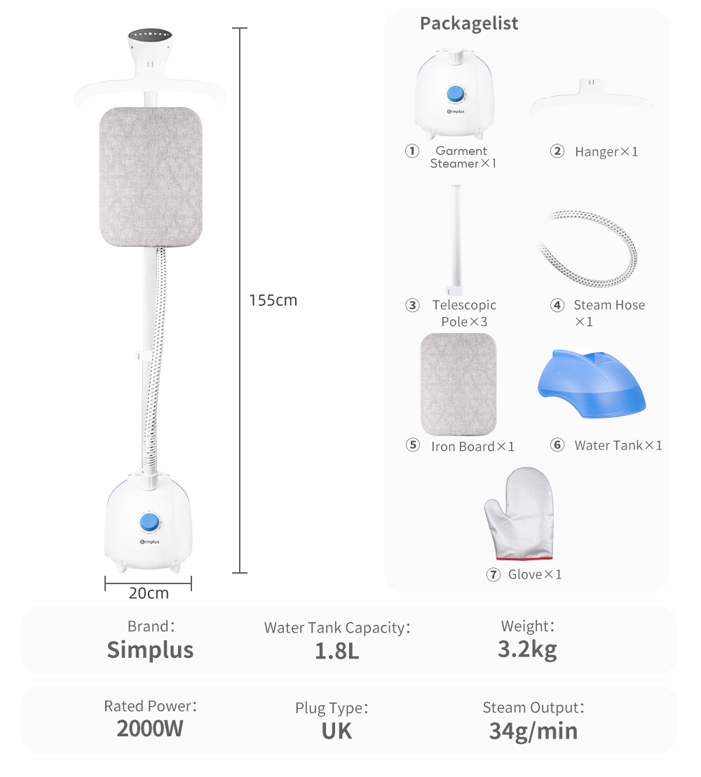 Simplus Iron Steam Garment Steamer 2000W 11-Iron Mode Stainless Steel ...