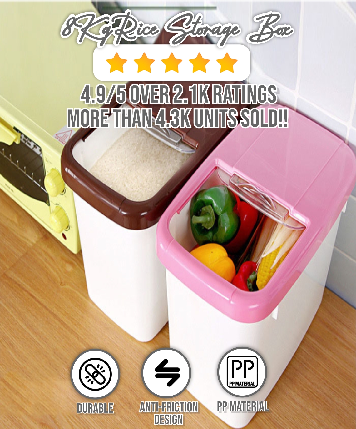 [FREE CUP] Bekas Beras 8kg Rice Storage Box Tempat Simpan Beras Bekas ...