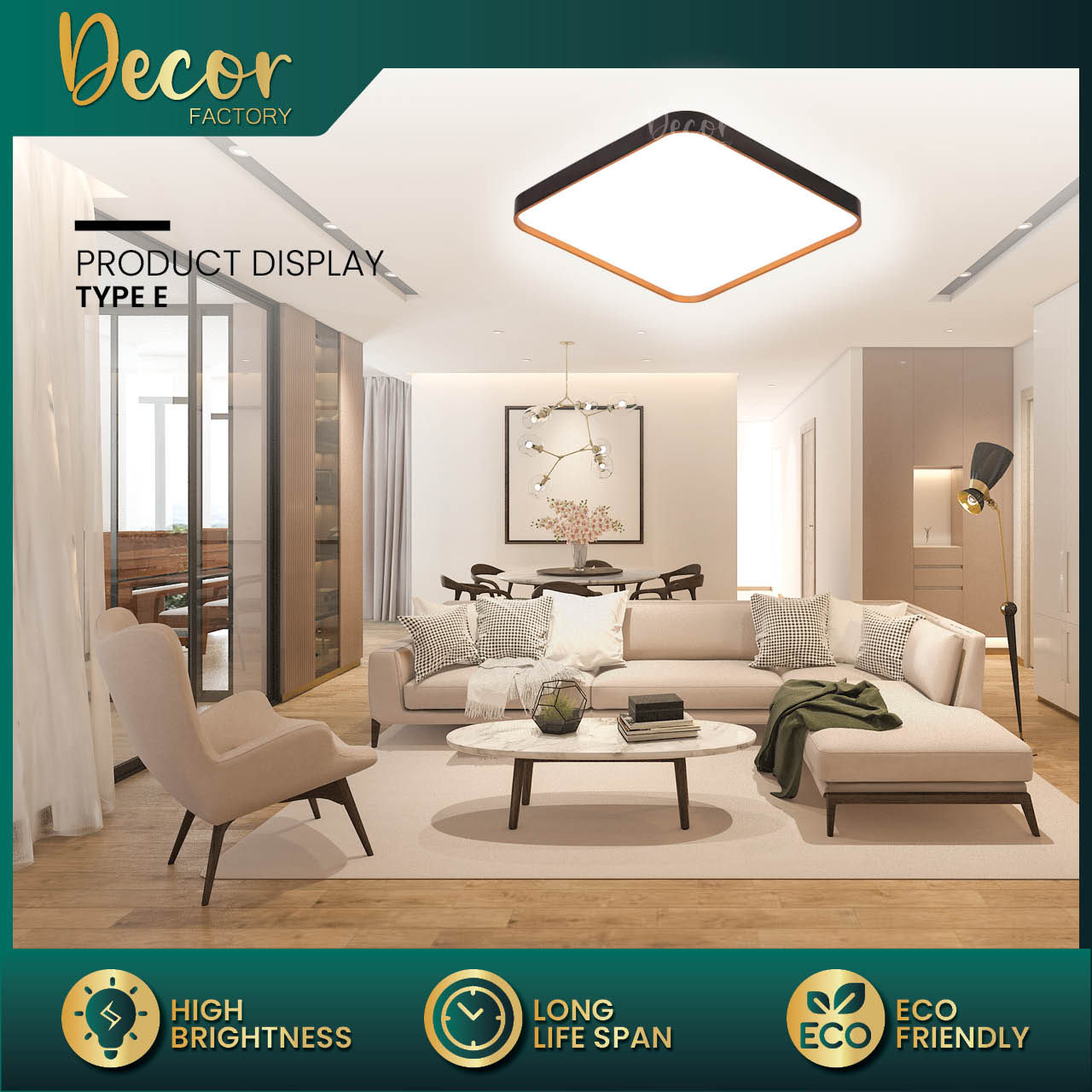 Decorative Modern Ceiling Light 3 Colour LED Ceiling Lamp Round Square ...