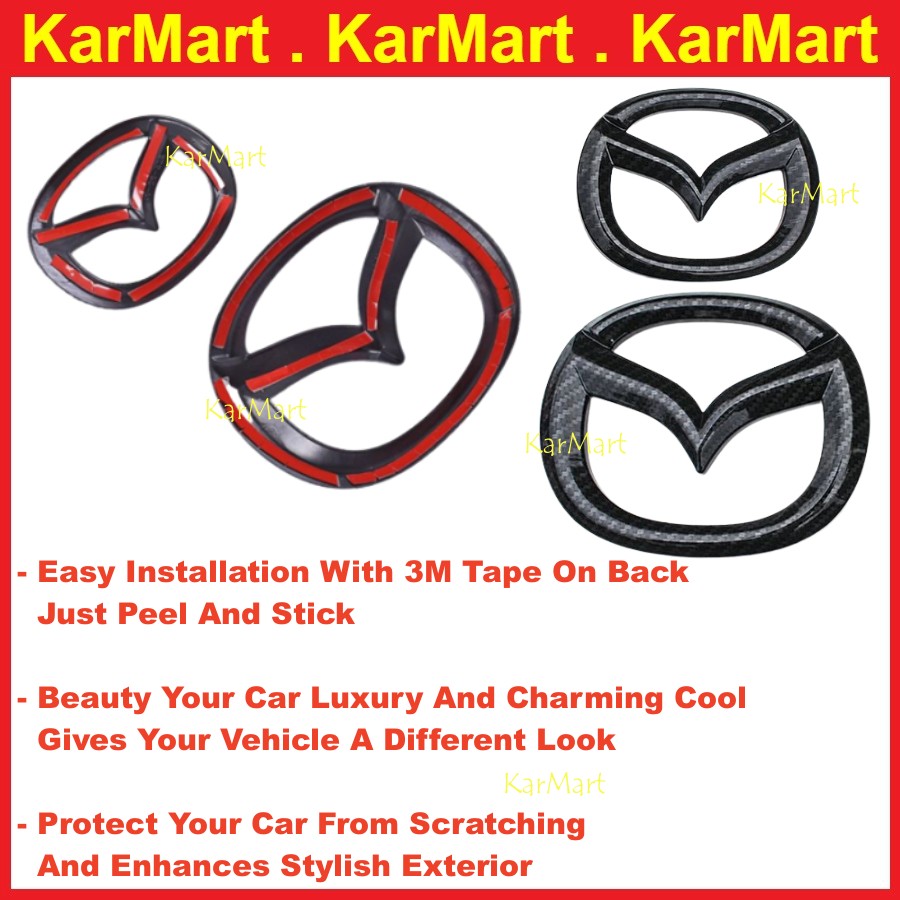 Mazda Front Grille Rear Trunk Glossy Black Carbon Emblem Logo Cover 3D ...